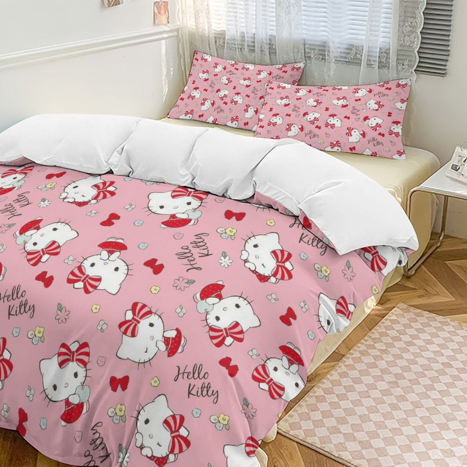 Red Hello Kitty Comforter Set Soft 3 Pcs Full Bedding Sets Thicken for ...