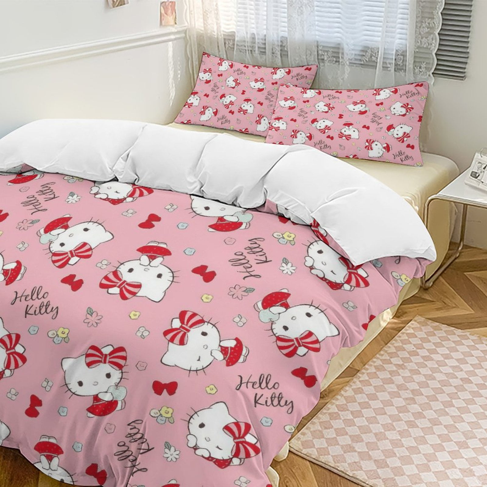 Red Hello Kitty Comforter Set Soft 3 Pcs Twin Bedding Sets Thicken for ...