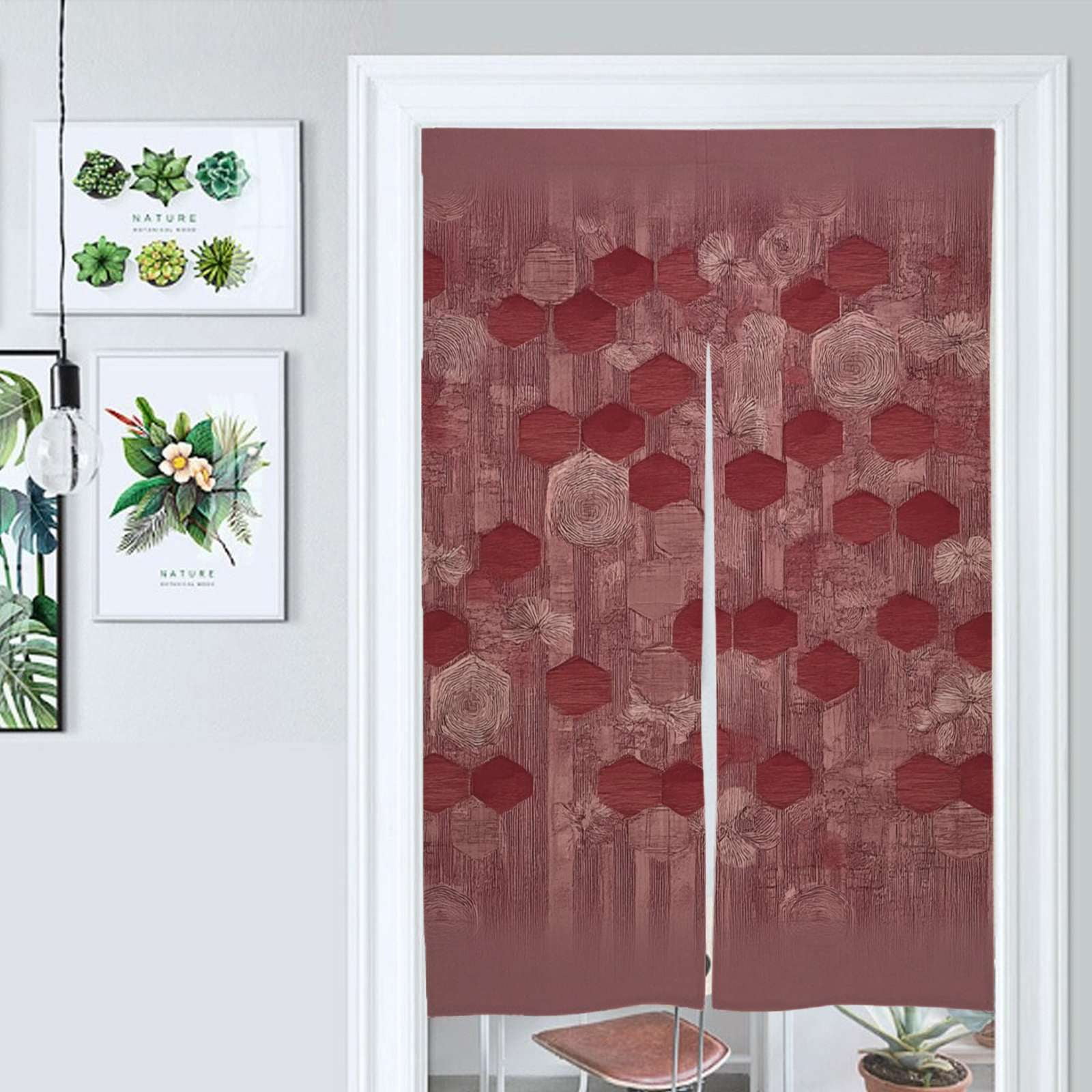Red Hexagon Textured Pattern Design Door Curtain Nordic Living Room ...