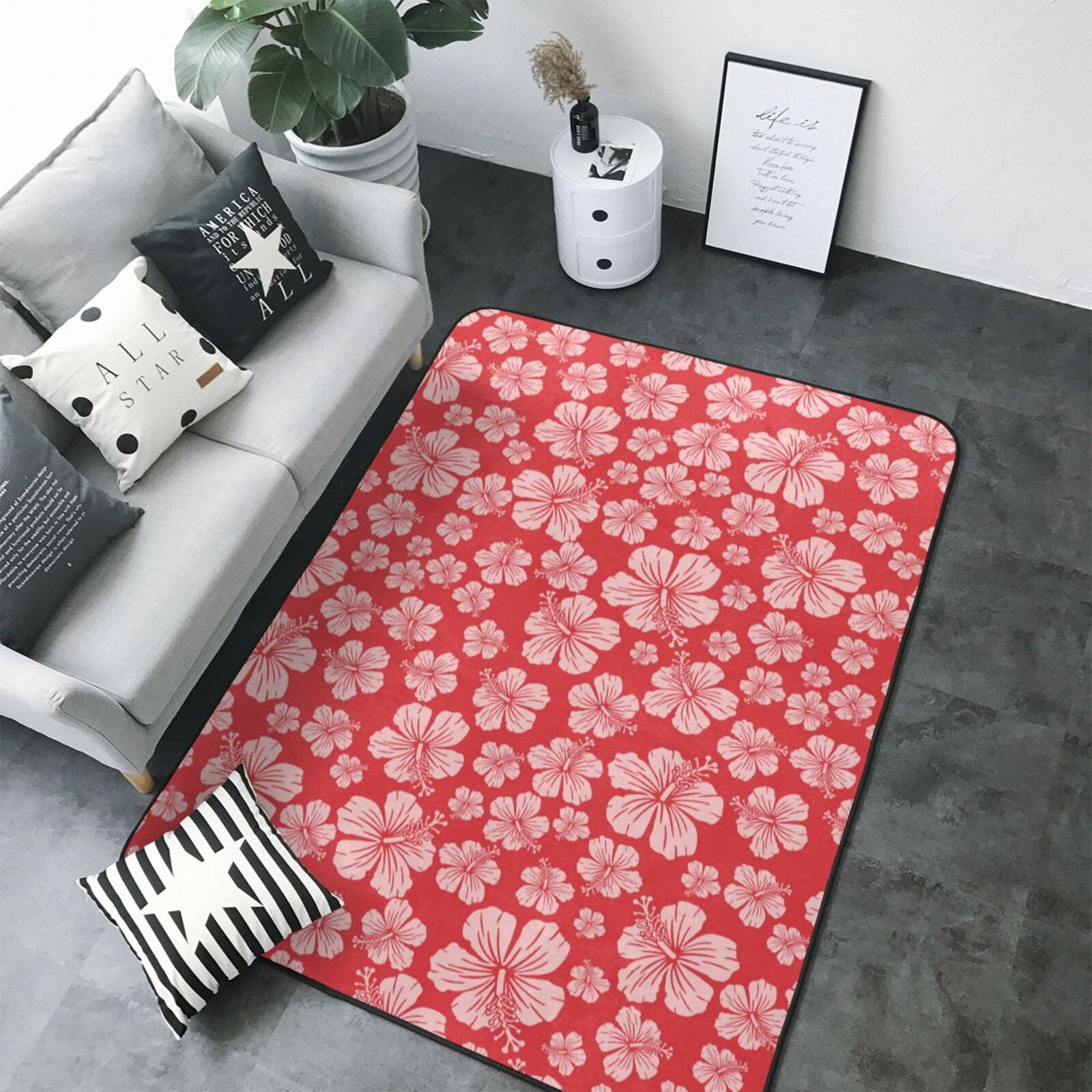 Red Hibiscus Flower Area Rugs for Living Room Bedroom, 5x7 Soft Throw ...