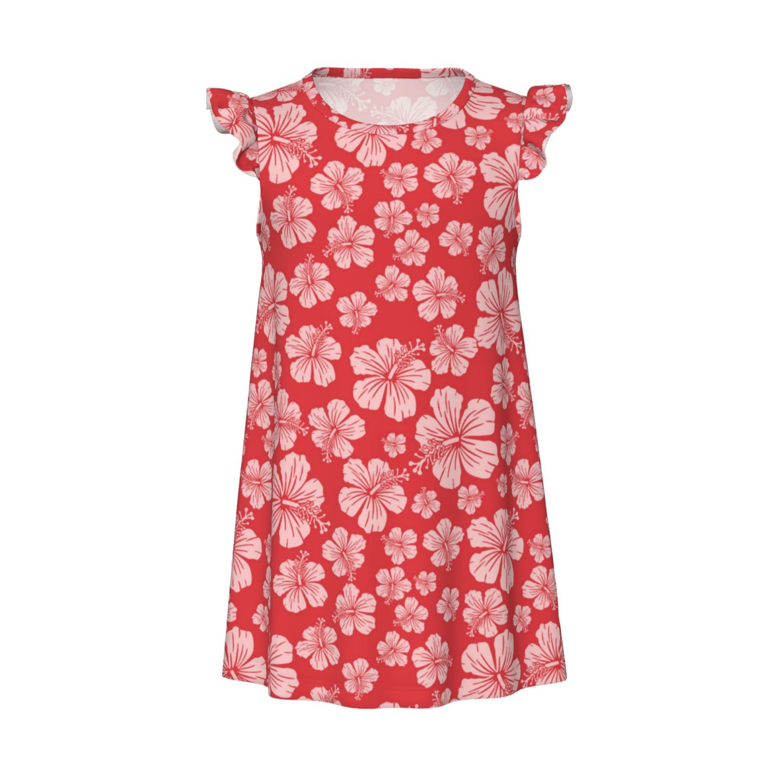 Red Hibiscus Flower Girls Nightgowns, Pajamas for Girls, Soft Flutter ...