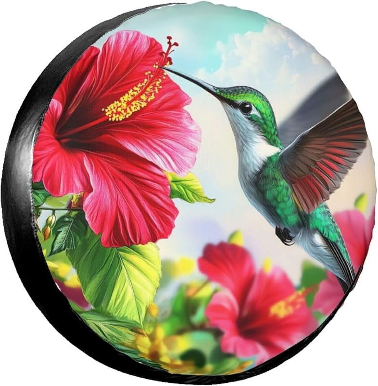 Red Hibiscus Flowers Hummingbird Spare Tire Cover,Cute Funny Wheel ...