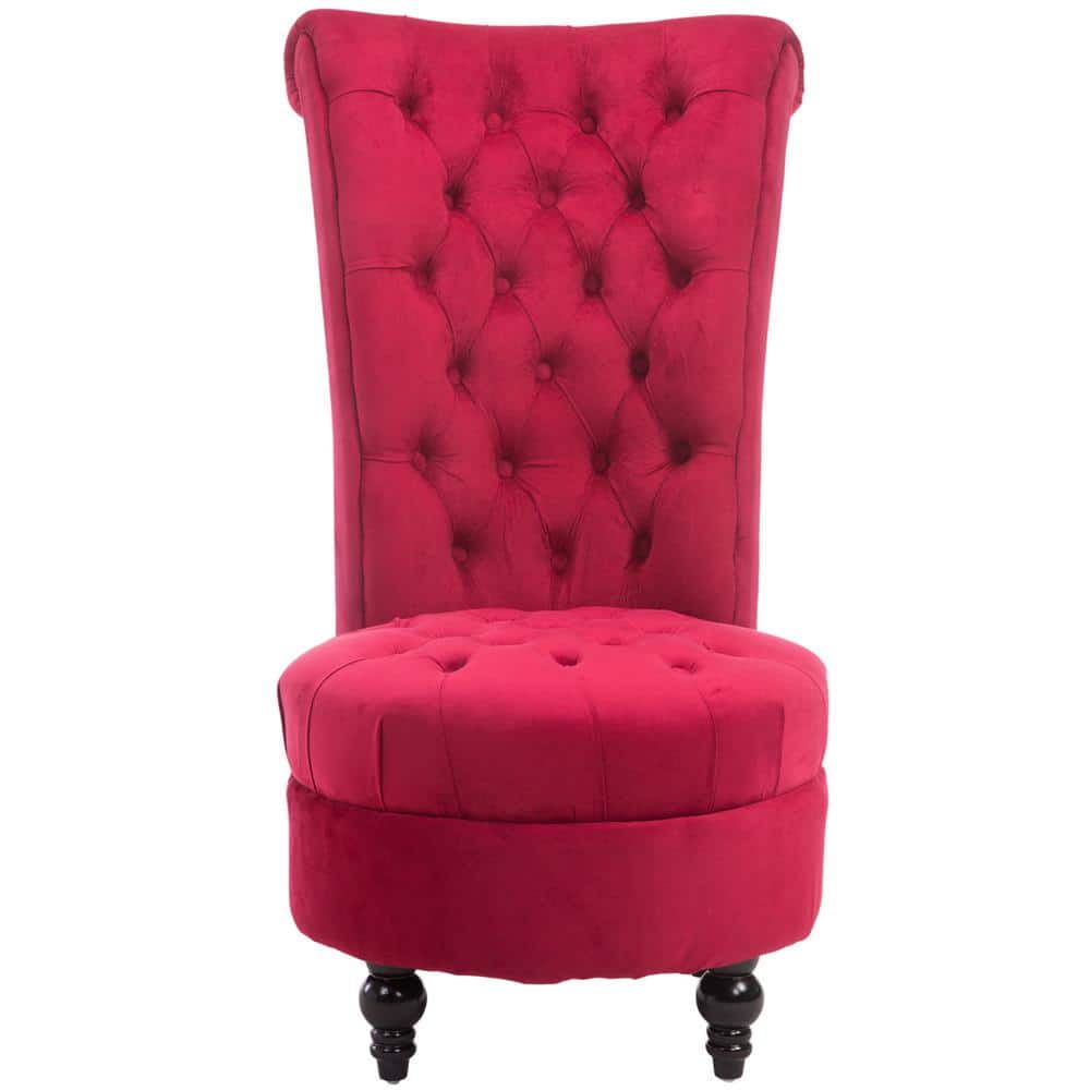 Red High Back Accent Chair Upholstered Armless Chair Retro Button ...