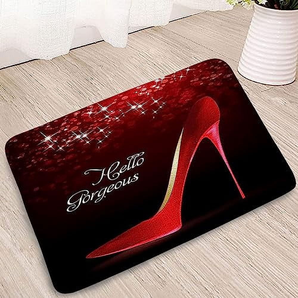 Red High Heels Bath Mat Hello Gorgeous Diamond Falling Modern Outdoors ...