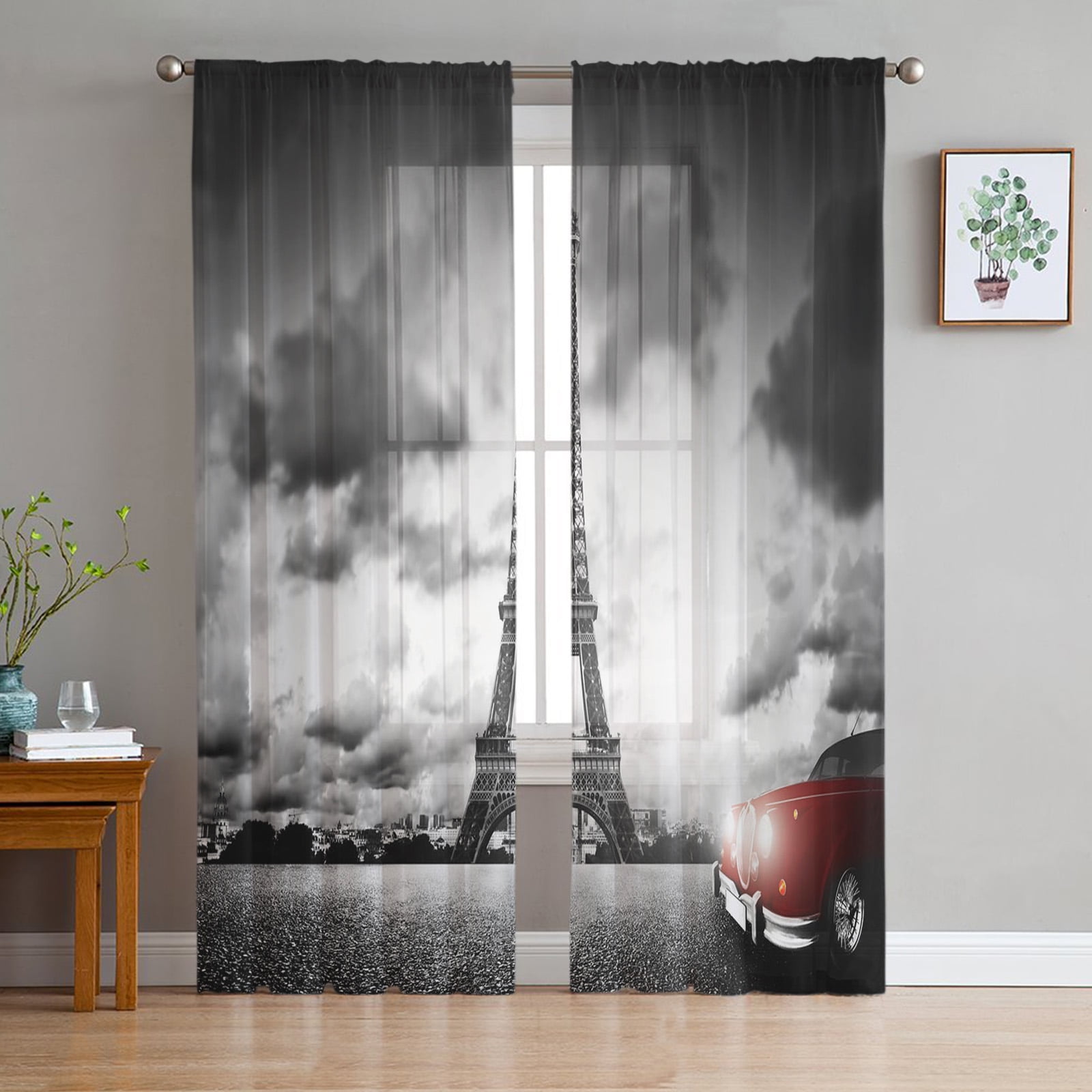 Red High Heels Eiffel Tower Butterfly Tulle Curtains for Bedroom Modern ...