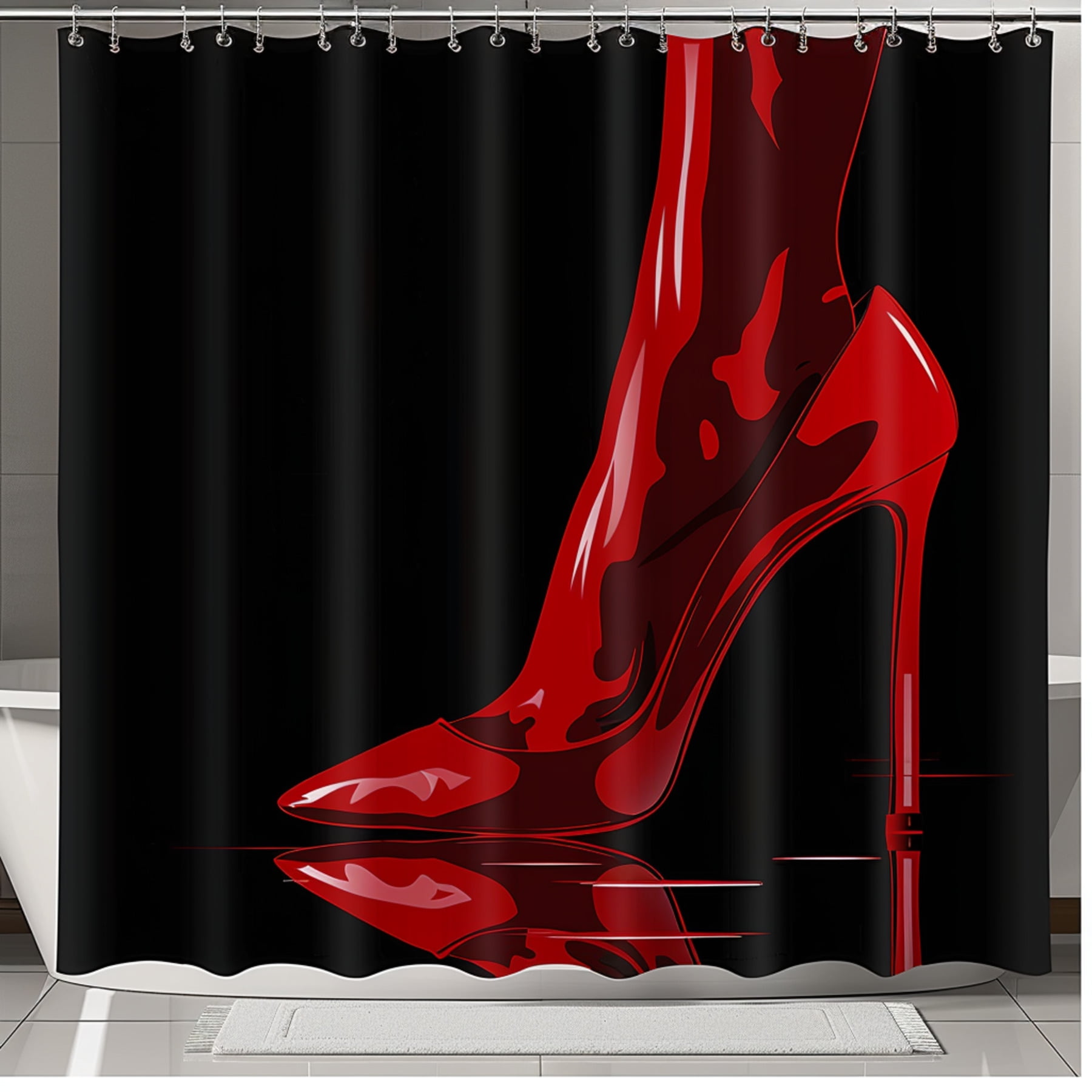 Red High Heels Fashion Illustration Shower Curtain Minimalist Black ...