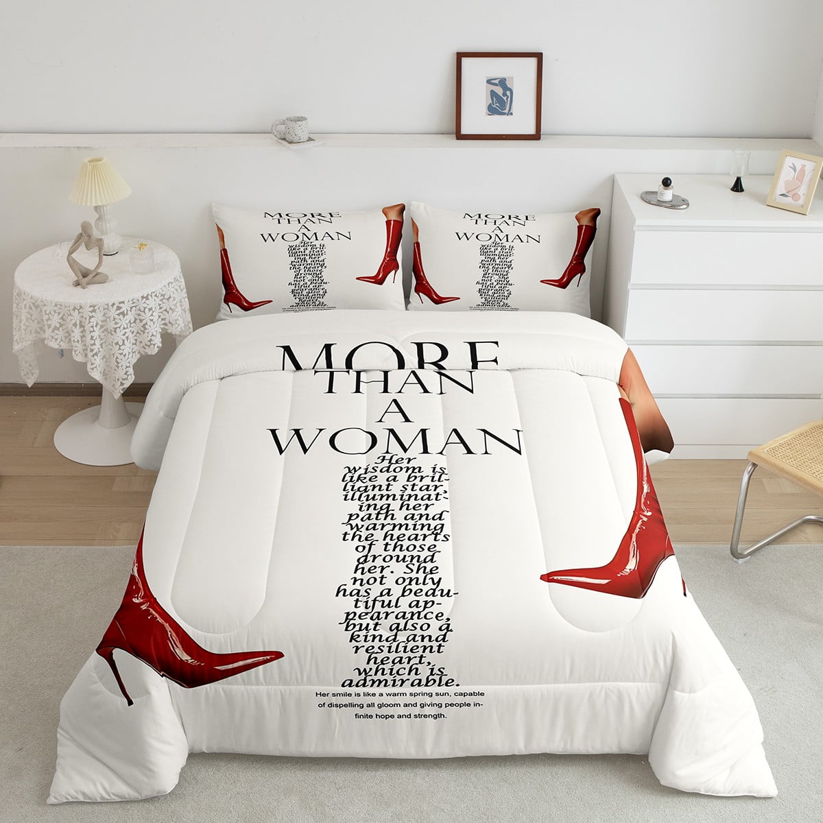 Red High Heels Girly Bedding Queen, Modern Fashion Comforter Set ...