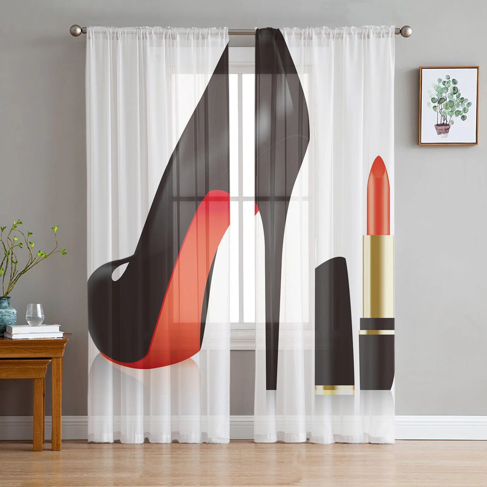Red High Heels Tulle Curtains For Living Room Sheer Curtain Bedroom ...