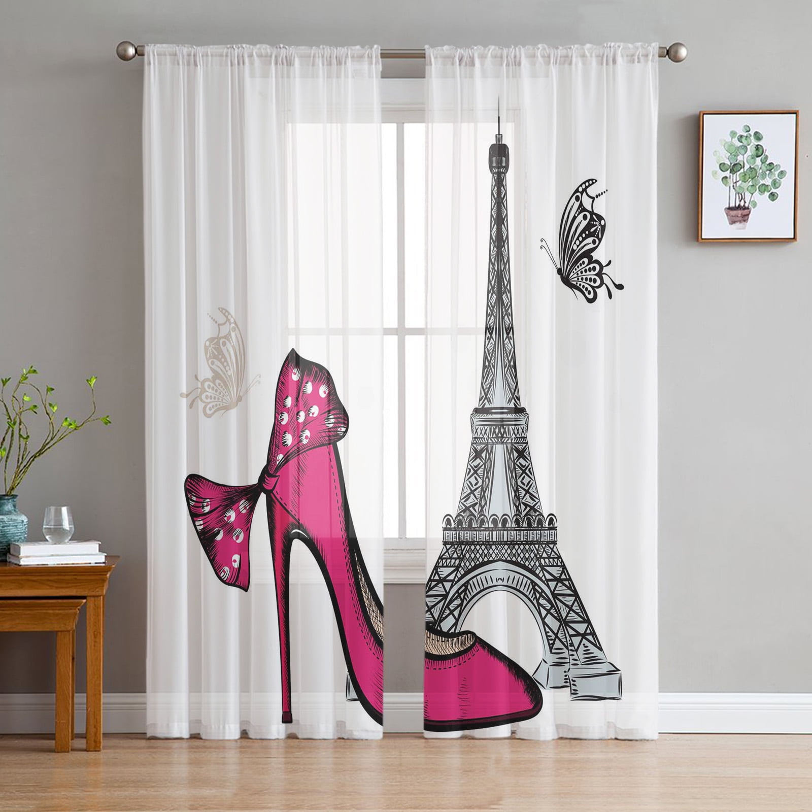 Red High Heels Tulle Curtains For Living Room Sheer Curtain Bedroom ...