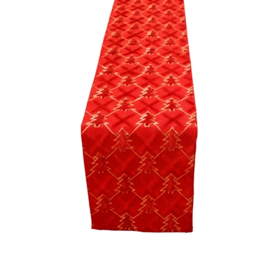 Red Holiday Themed Table Runner With Gold Pines Patterns For Christmas ...