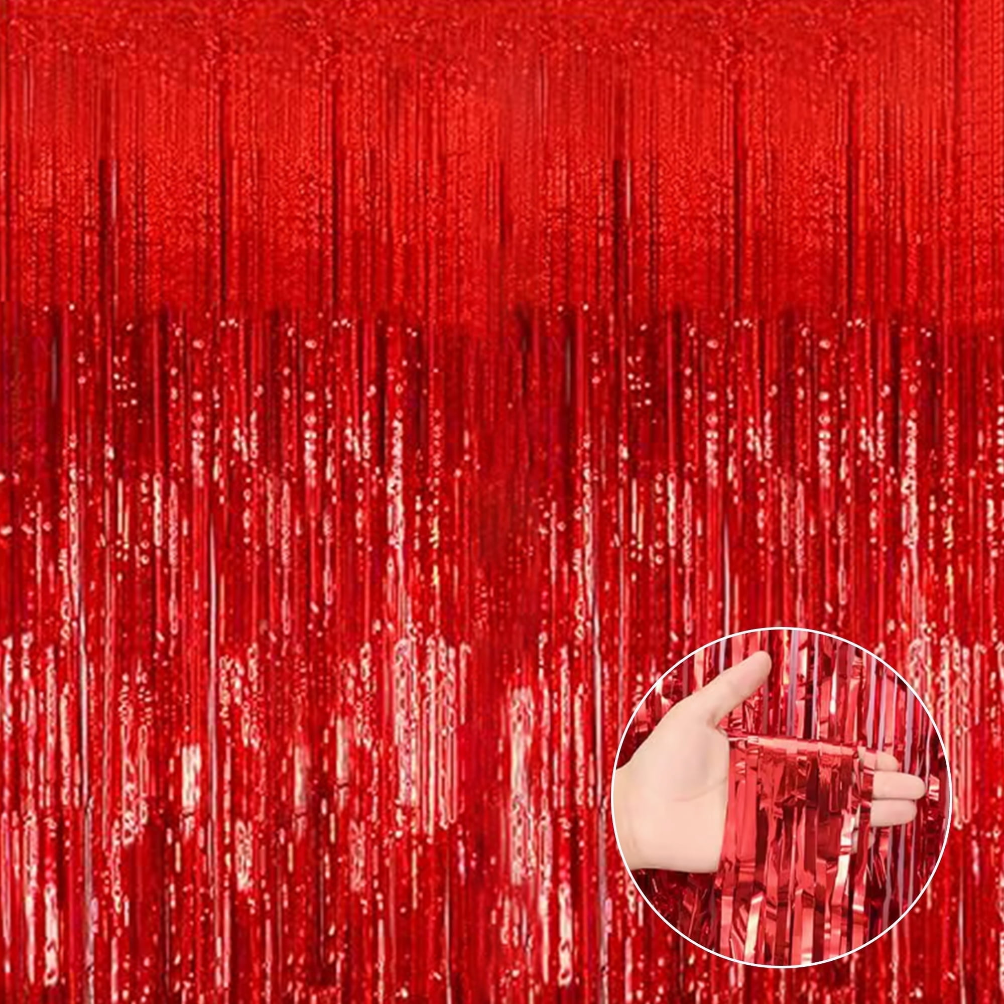OUTMASTER Red Foil Fringe Curtain - 3.3'x9.8',Shiny Holistic Party ...