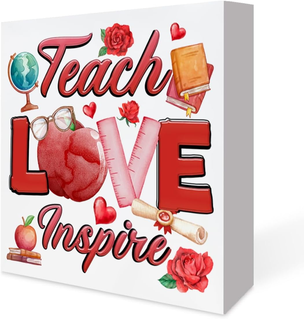 Red Home Desk Decor,Teach Love Inspire Sign,Teacher Gift for Teacher's ...
