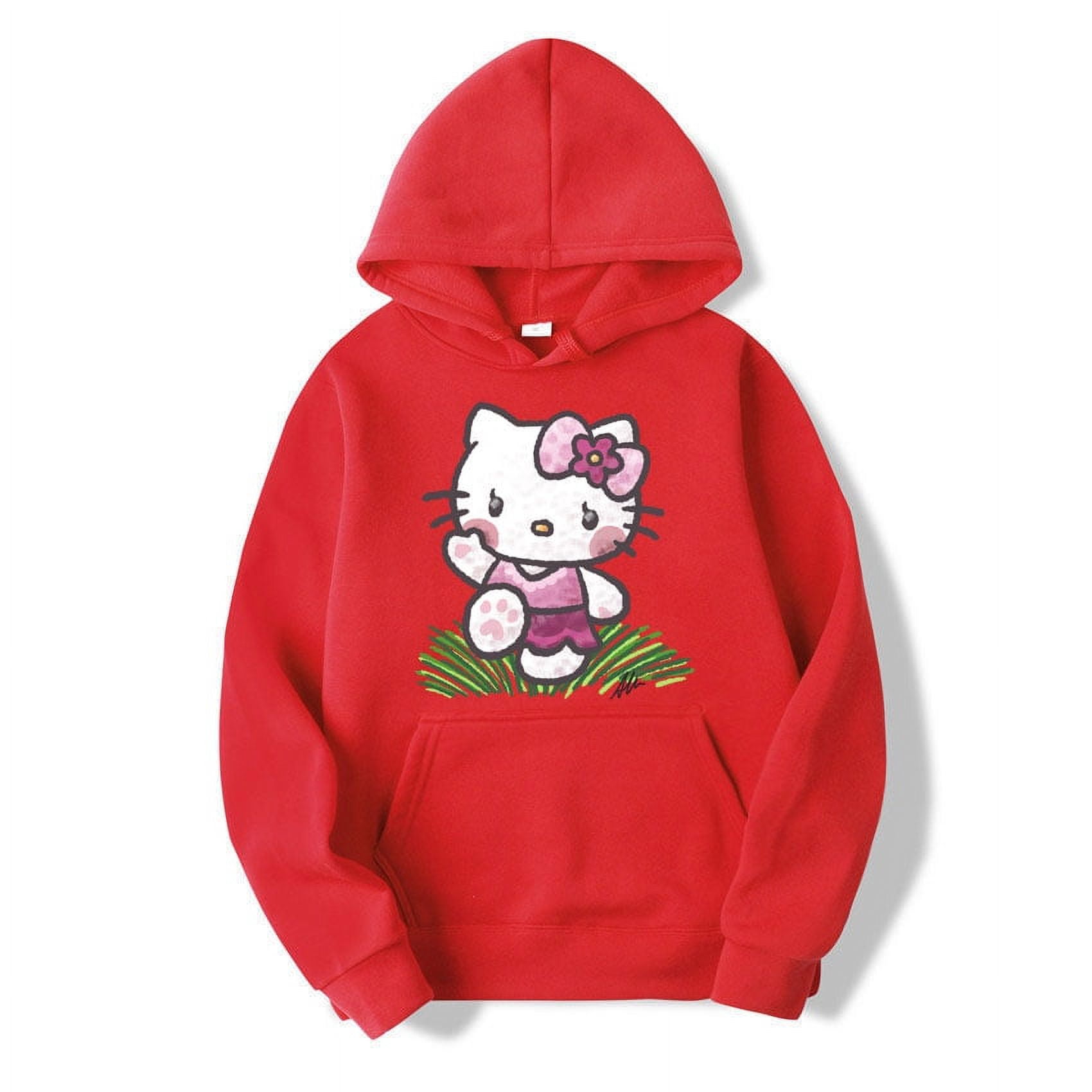 Red Hoodie Japanese Cartoon Miniso Free Shipping Y2k Hello Kitty Tops ...
