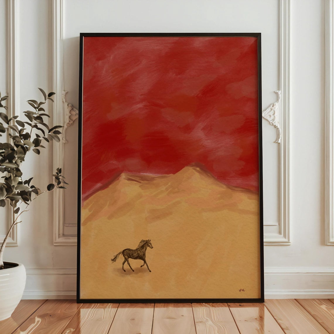 Red Horse Art Wild Sky Western Art Minimalist Desert Landscape ...