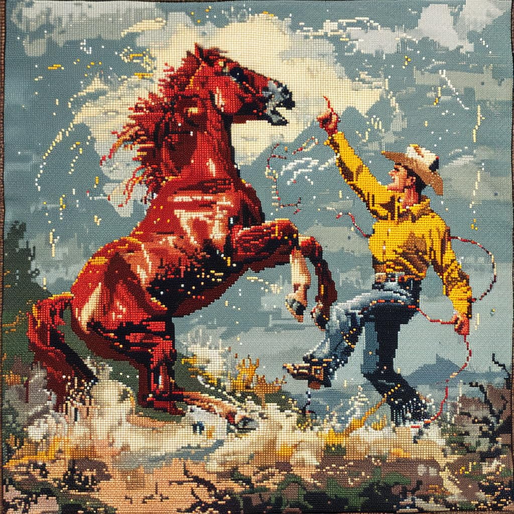 Red Horse Rearing up Cowboy DIY 11CT Stamped Cross Stitch Kits for ...