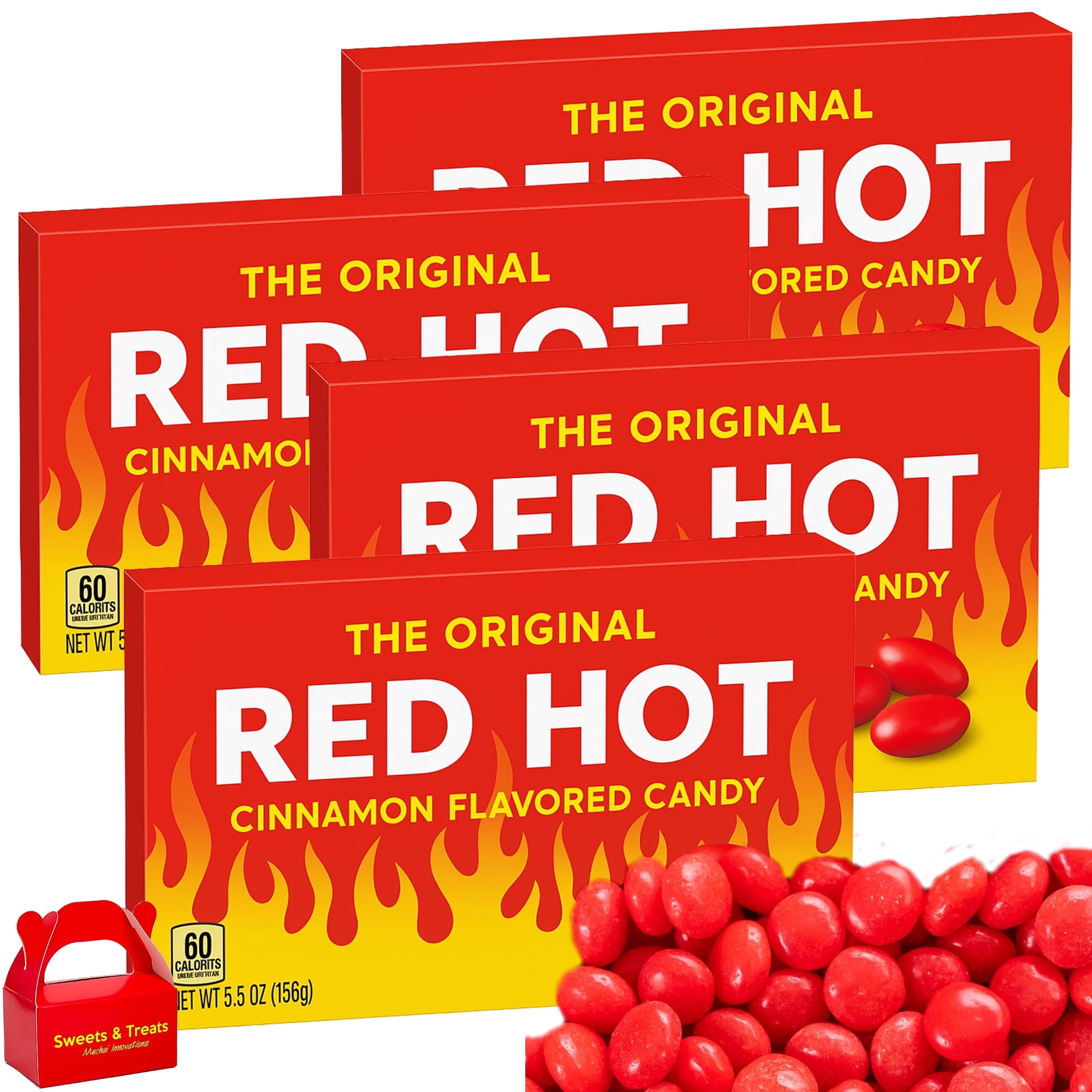 Red Hot Cinnamon Candy, 4 Theater Boxes (5.5 oz Each) Original Fireball ...
