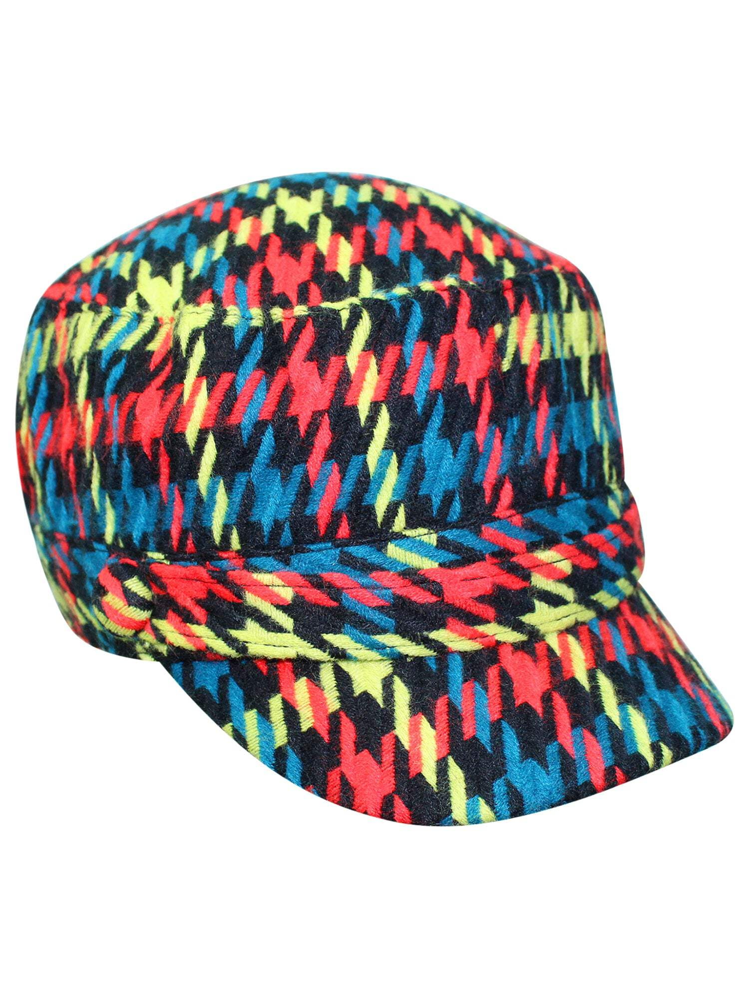 Red Houndstooth Plaid Cadet Cap Hat - Walmart.com