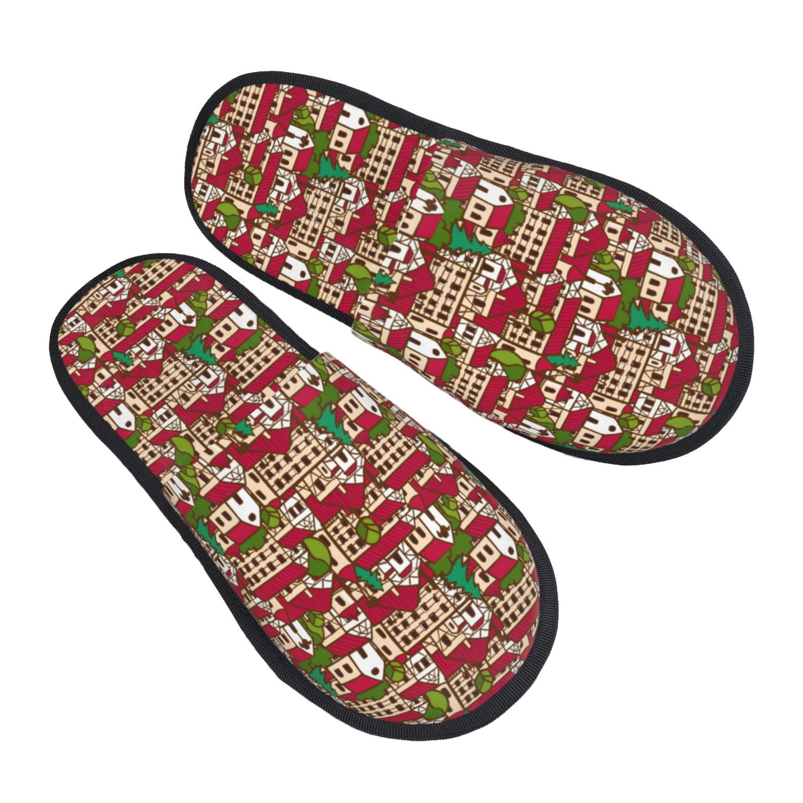Red Houses House Slippers for Women Indoor, Fuzzy Warm Women's Slippers ...