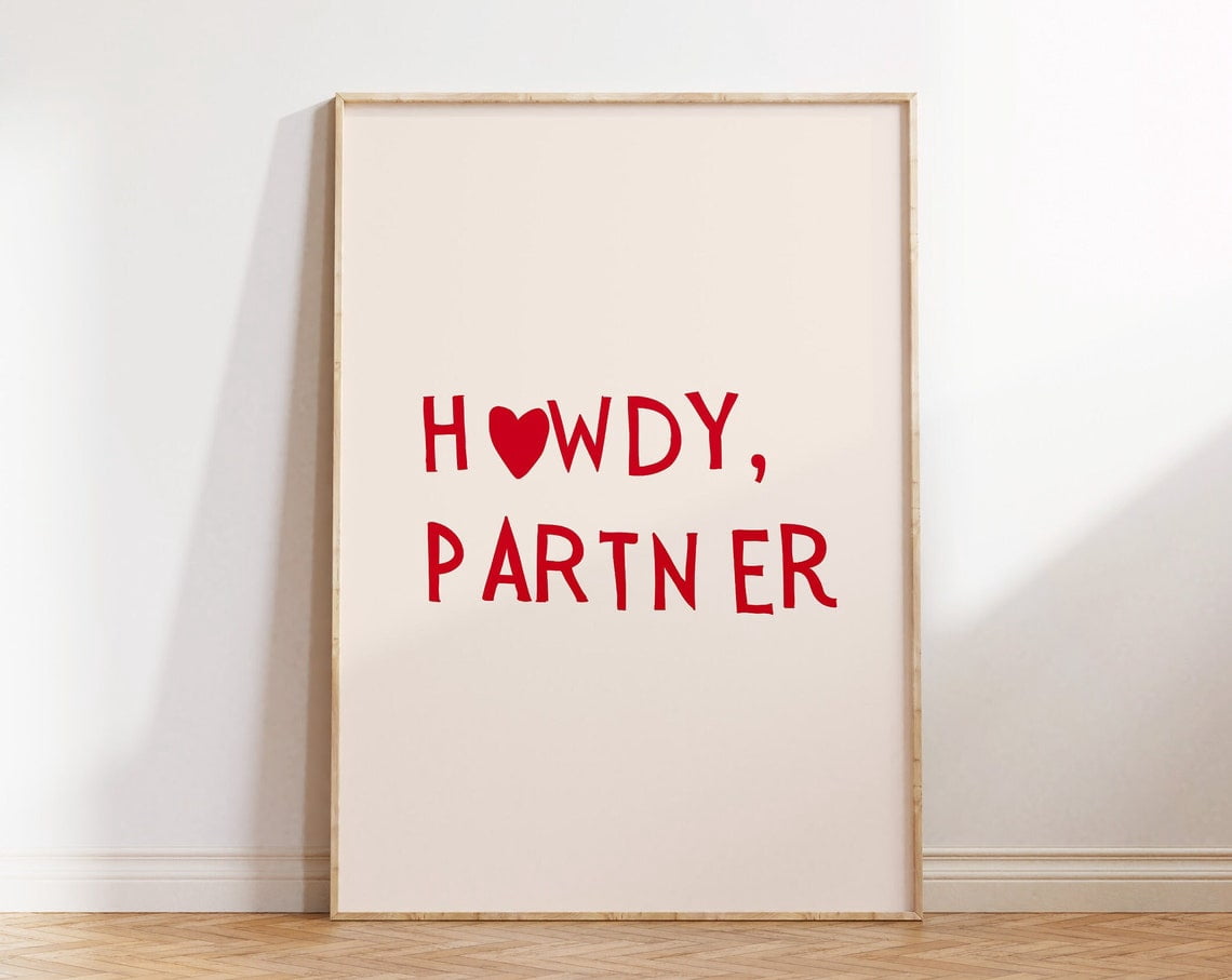 Red Howdy Print Cute Heart Poster Preppy Western Wall Art Rodeo Poster ...