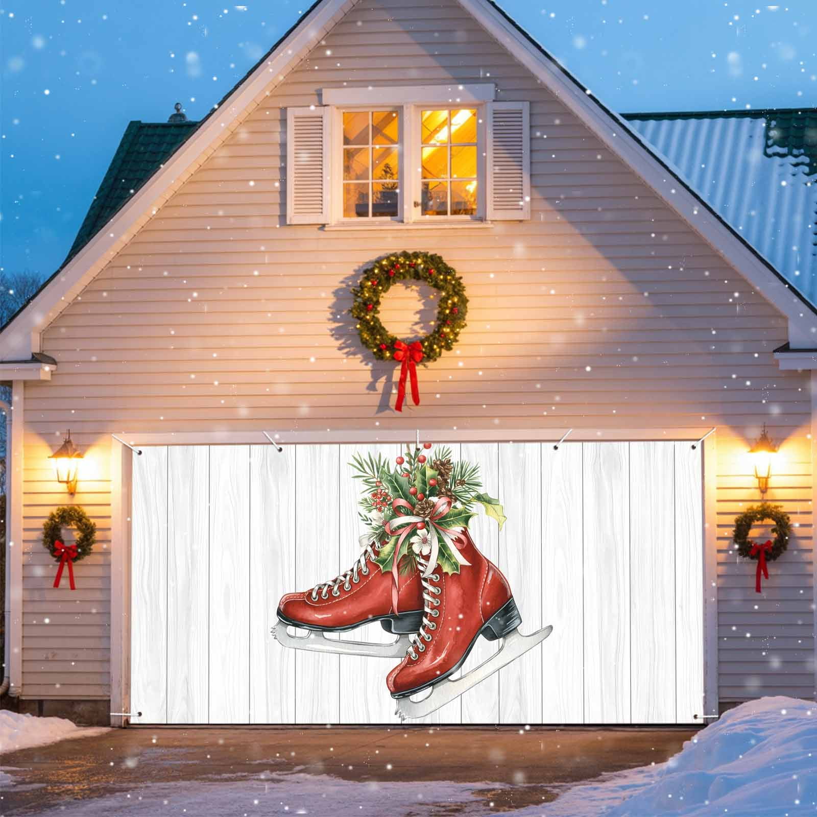 Red Ice Skate Christmas Garage Door Decorations, 6.9x8ft Garage Door ...