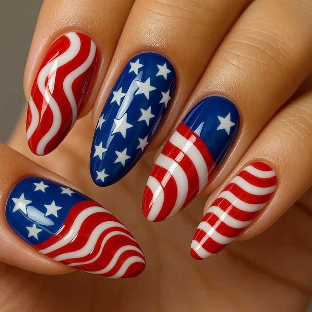 Red Independence Day Nail Art Sheet Women Fake Nails Pre Cut Self ...