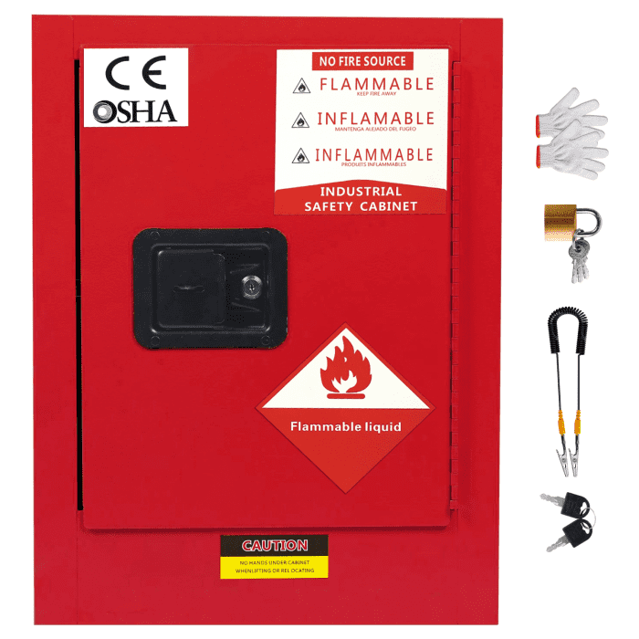 Red Industrial Flammable Cabinet, 18.11"x18.11"x23" Size, Shock ...