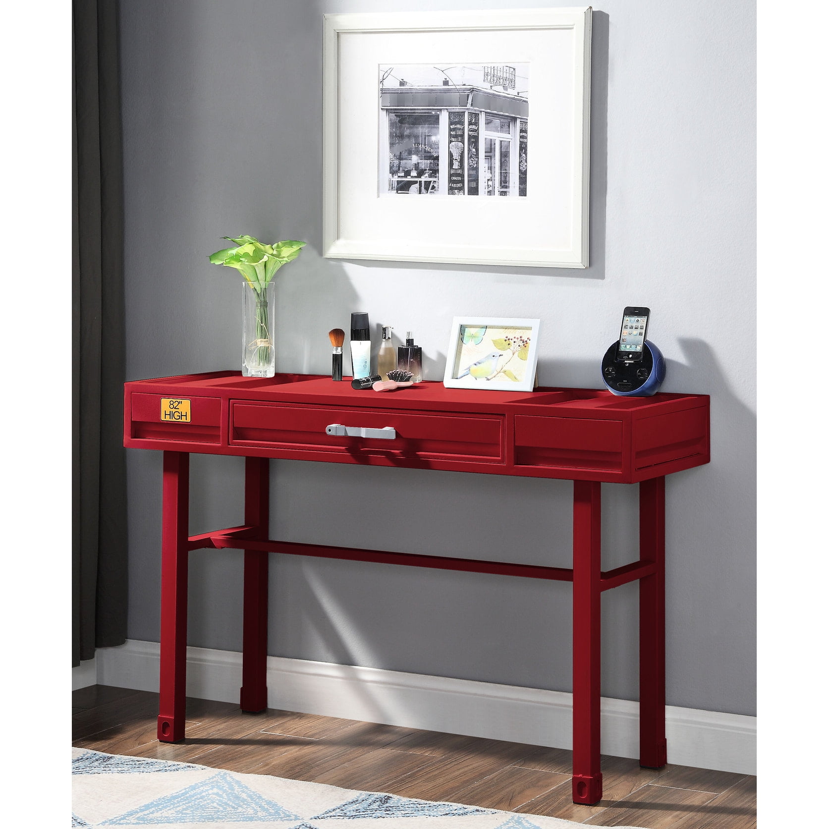 Red Industrial Vanity Desk with Clean - Finish Drawer / Adds ...
