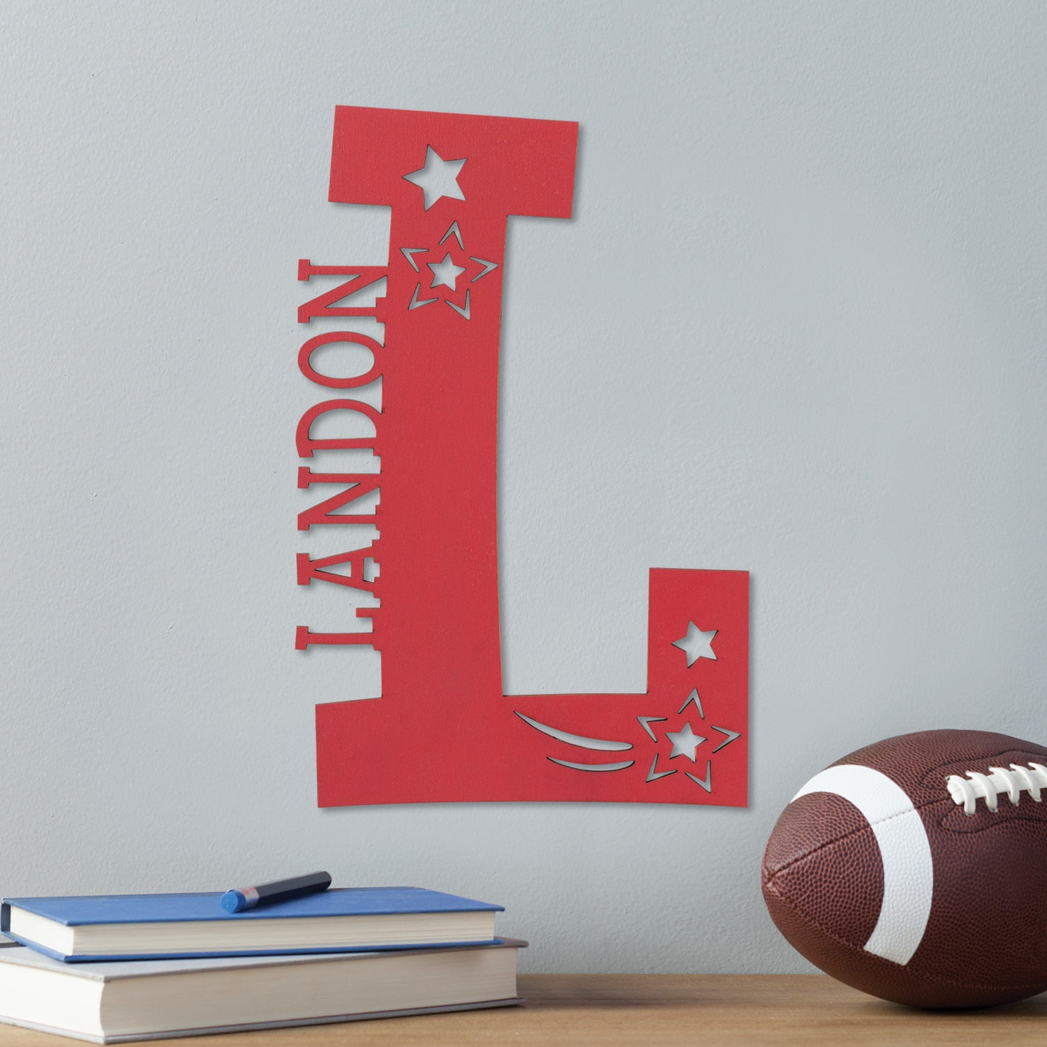 Personalized Planet Red Initial and Name Custom Wooden Wall Plaque ...