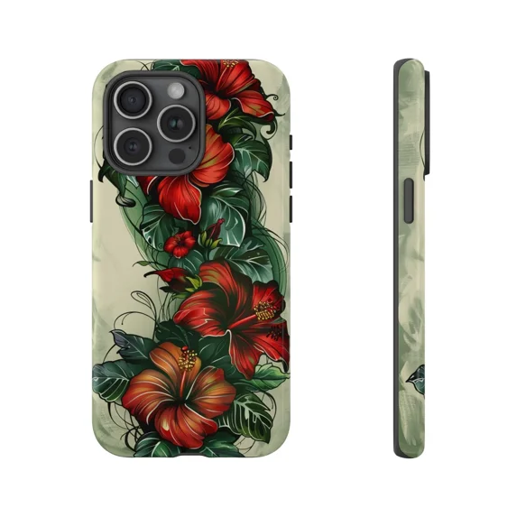 Red Ink Hibiscus Flower Tattoo Art Case for iPhone 17 through 11 Pro ...