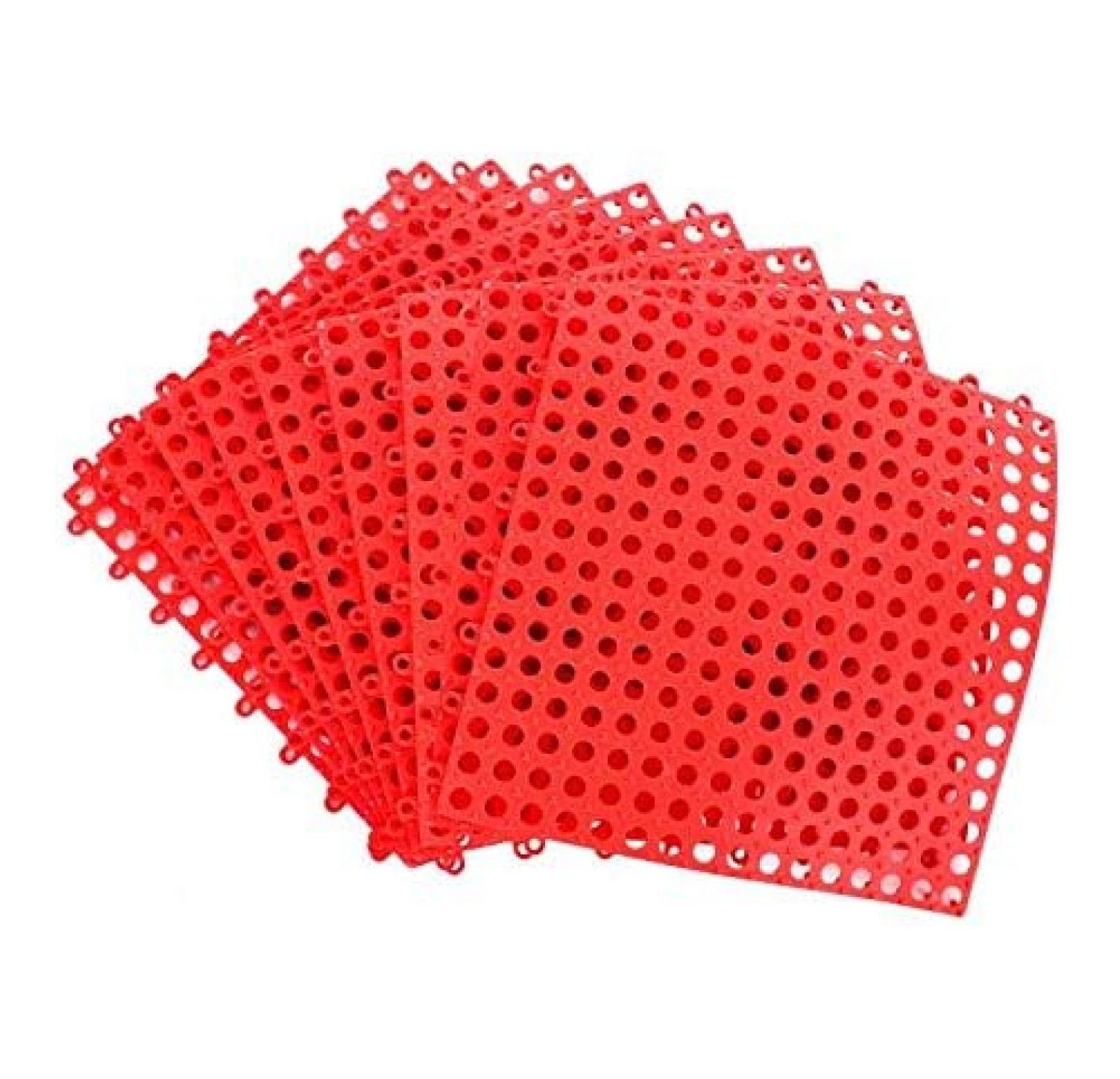 Red Interlocking Floor Tiles - 9 Pack - 11.75 Inch Wet Area Traction ...
