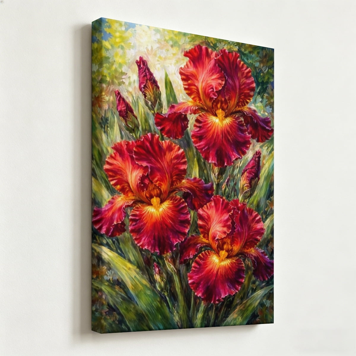 Red Iris Flowers Canvas Wall Art, Vibrant Floral Oil Painting Print ...