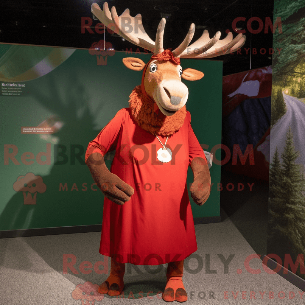 Red Irish Elk REDBROKOLY mascot costume character dressed with a Shift ...
