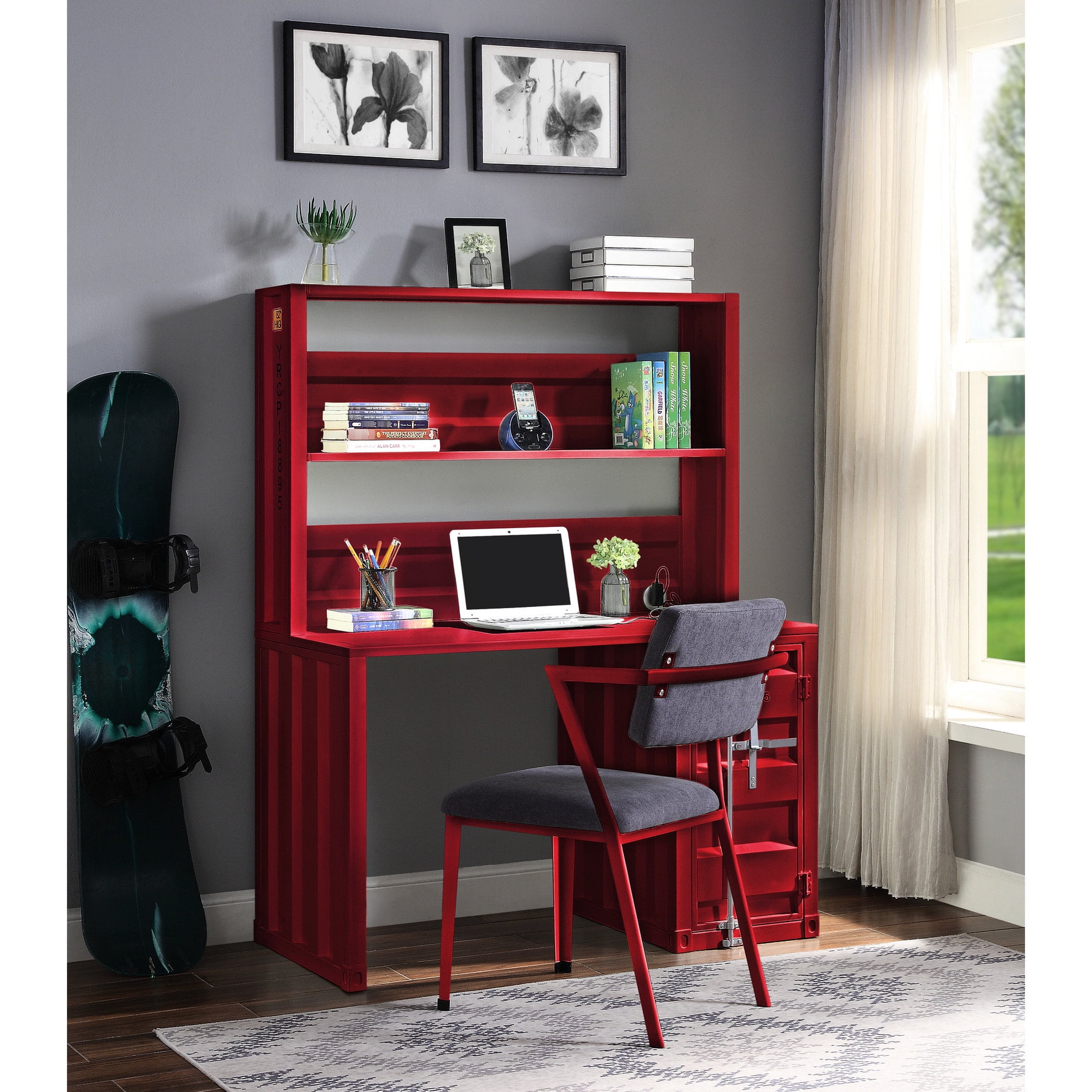 Red Iron Writing Desk with Hutch - Allows for an Organized Office Setup ...