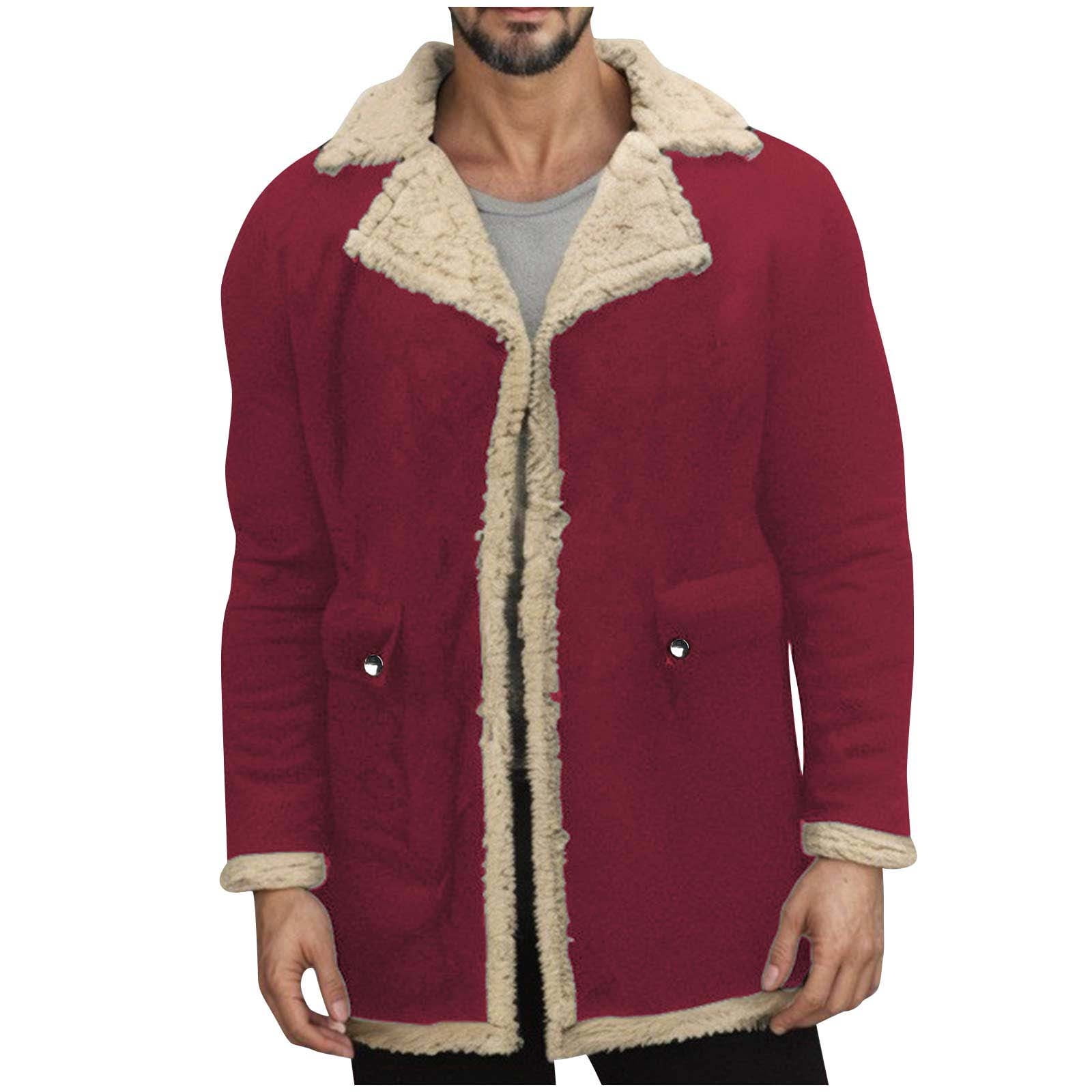 Red Jacket for Mens Winter Fall Long Sleeve Casual Warm Fuzzy Plain ...