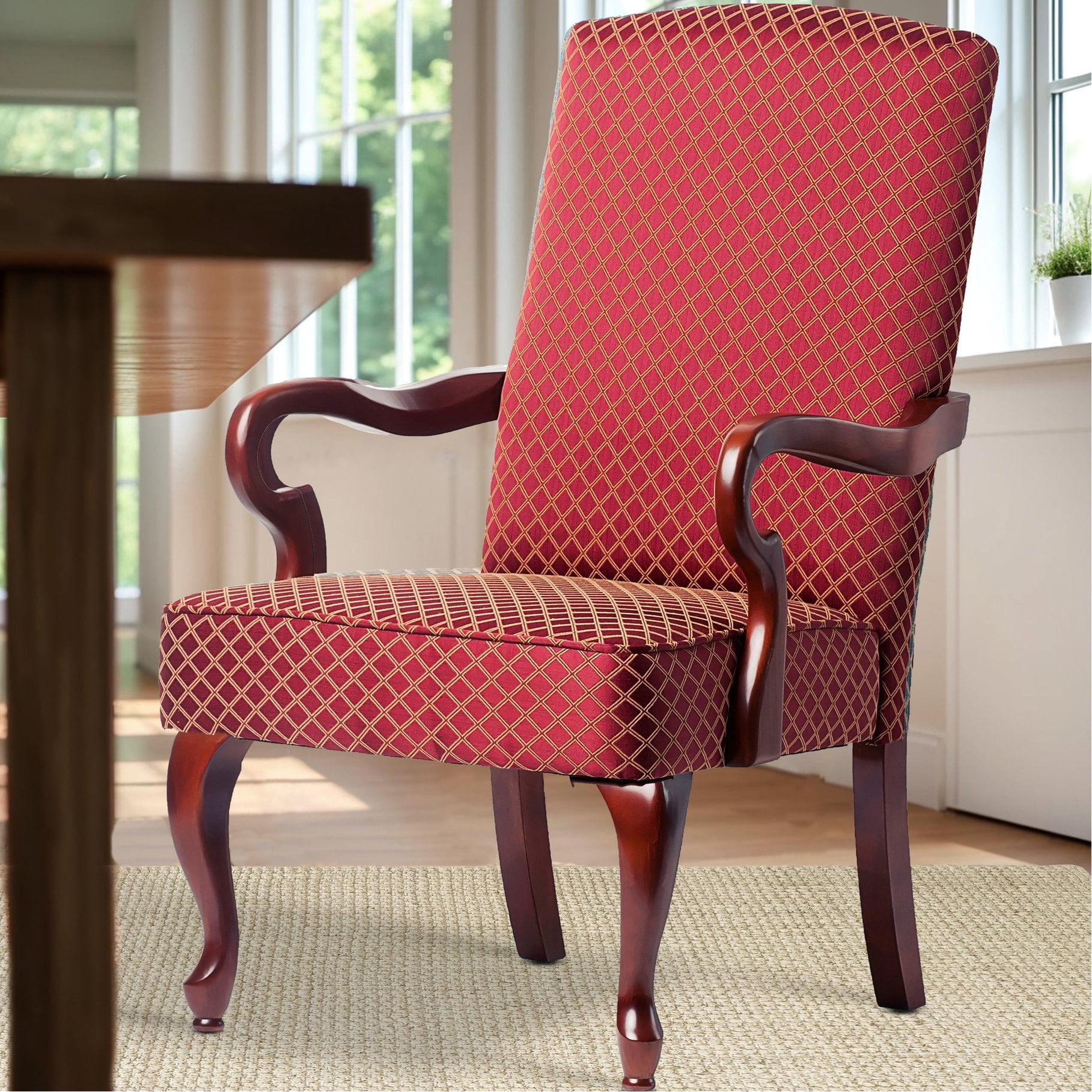 Red Jacquard Gooseneck Chair / For Home Office Use / Solid Wood ...