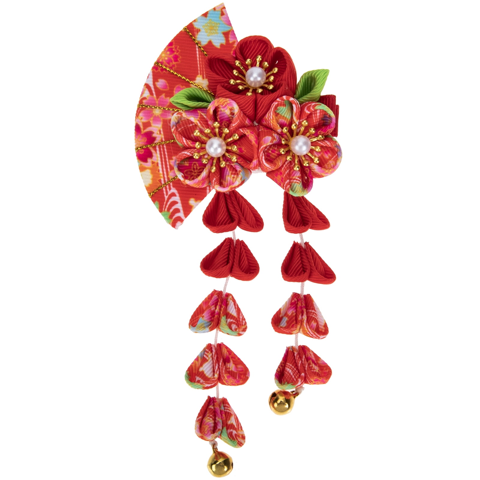 Red Japanese Fan Shape Flower Hair Clip with Tassel - Walmart.com