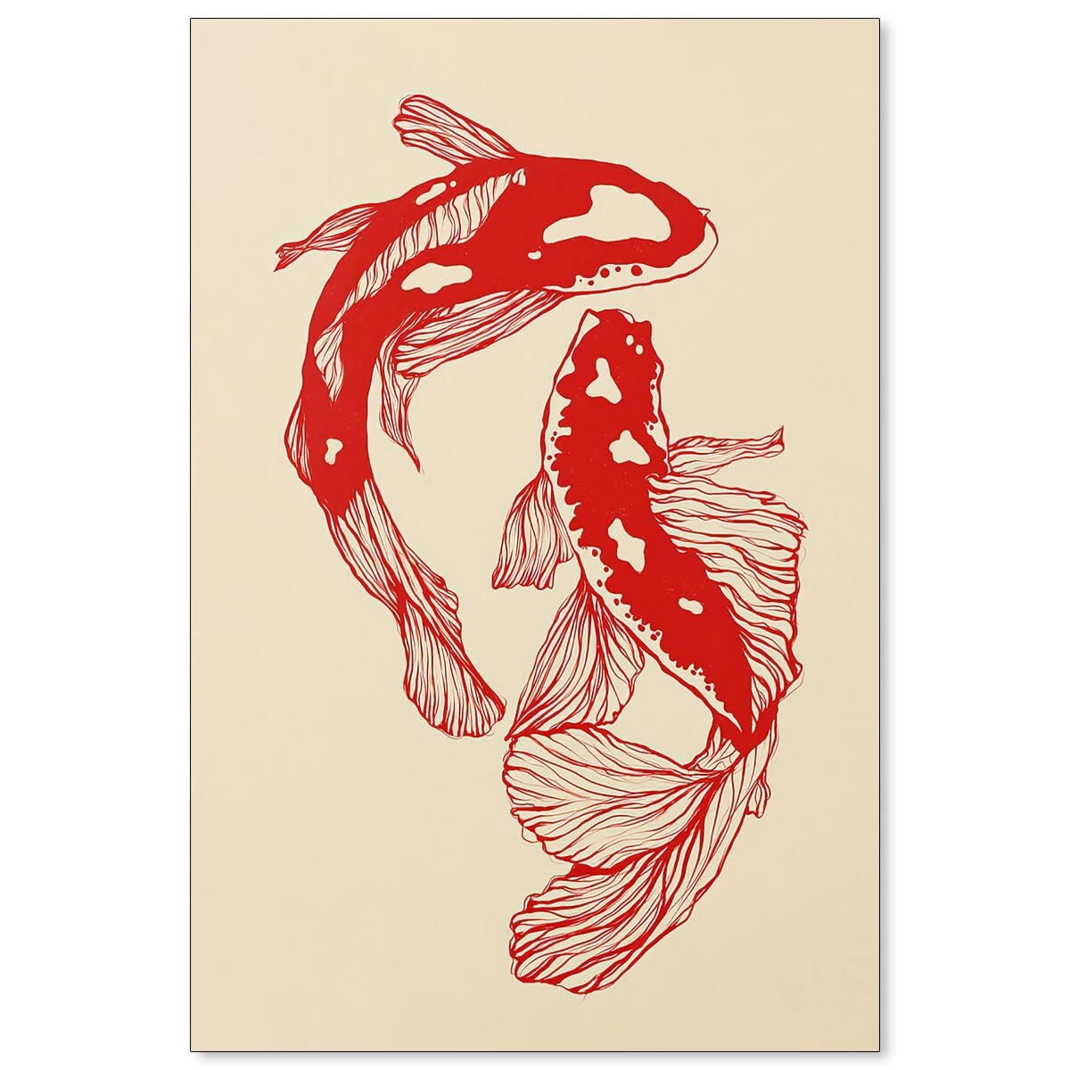 Red Japanese Koi Fish Poster Vintage Animal Aesthetic Wall Art Fashion ...