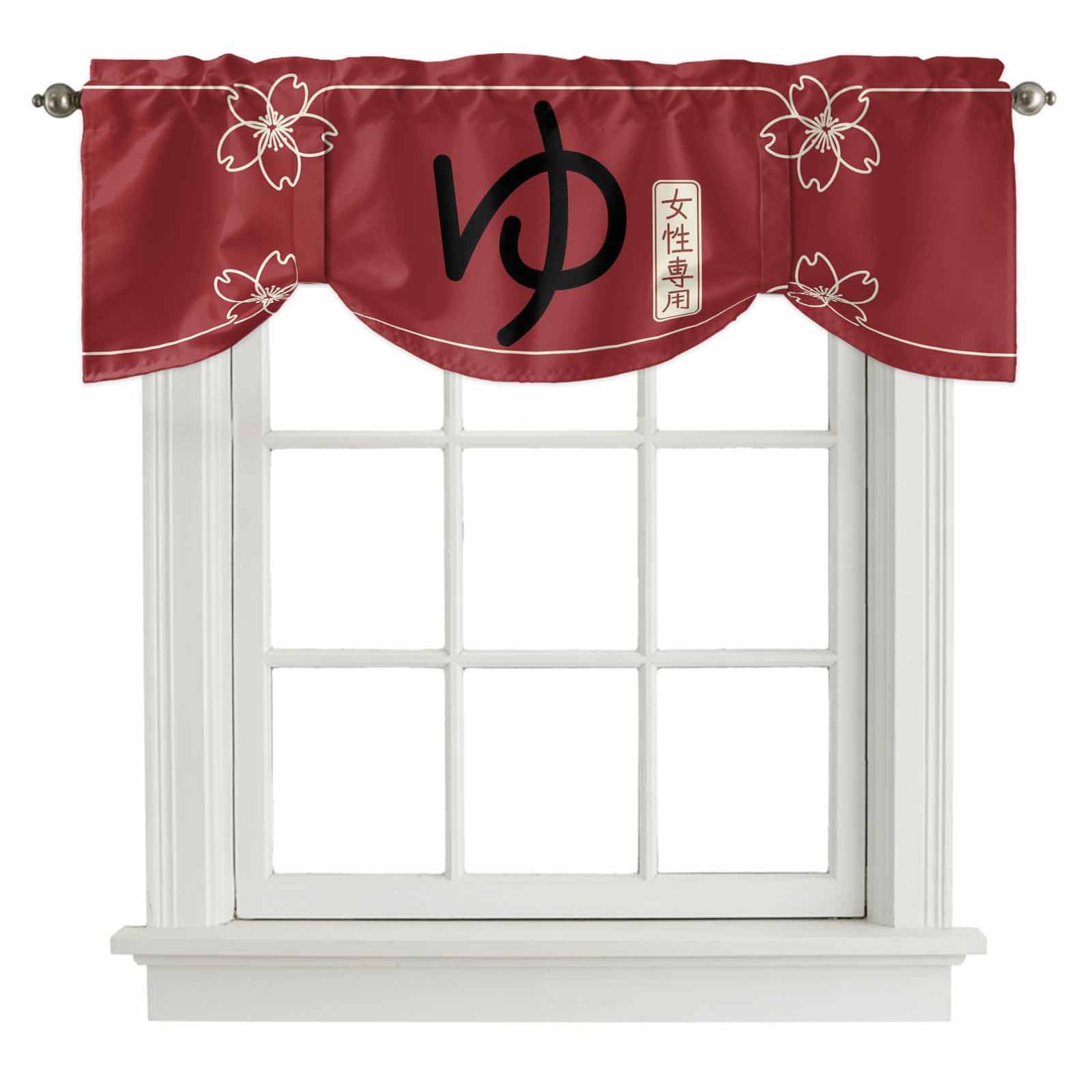Red Japanese Retro Tie Up Valance Curtains for Windows, Kitchen ...