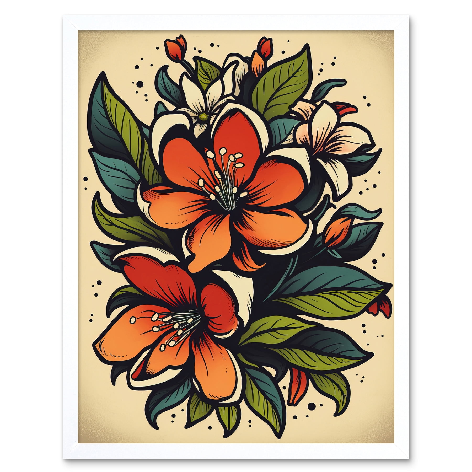 Red Jasmine Flower Old School USA Tattoo Ink Body Rockabilly Americana ...