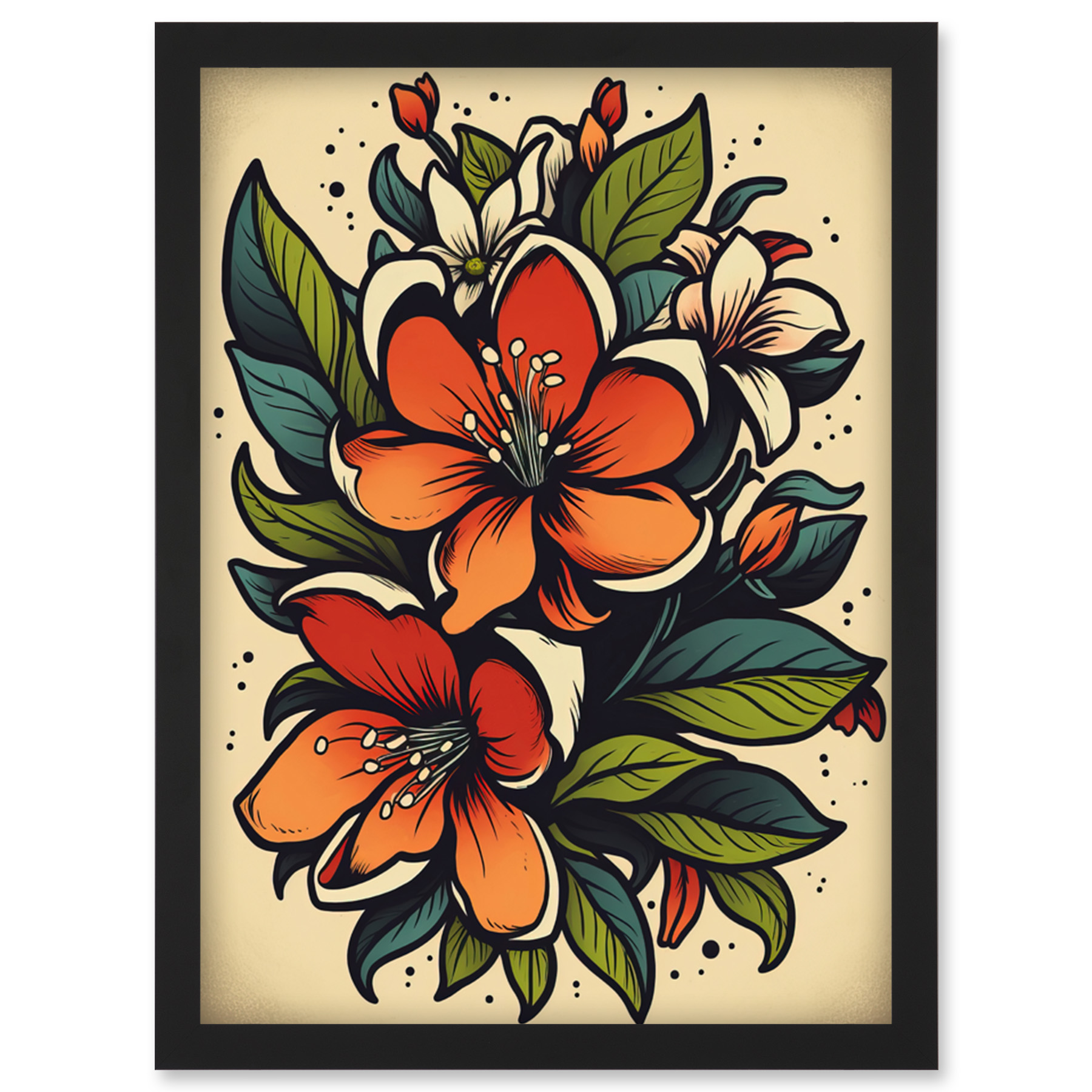 Red Jasmine Flower Old School USA Tattoo Ink Body Rockabilly Americana ...