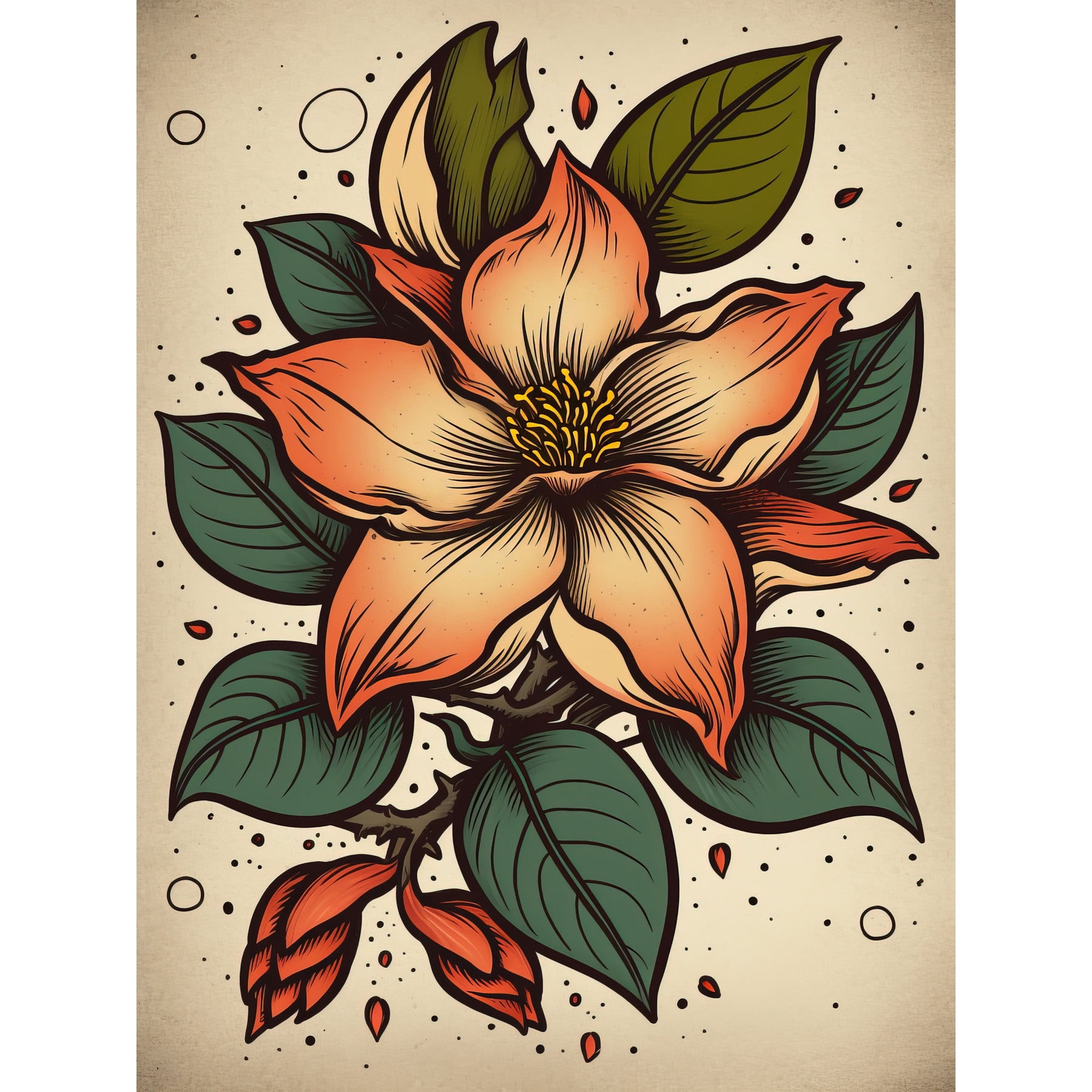 Red Jasmine Old School USA Tattoo Ink Body Art Rockabilly Americana 50s ...