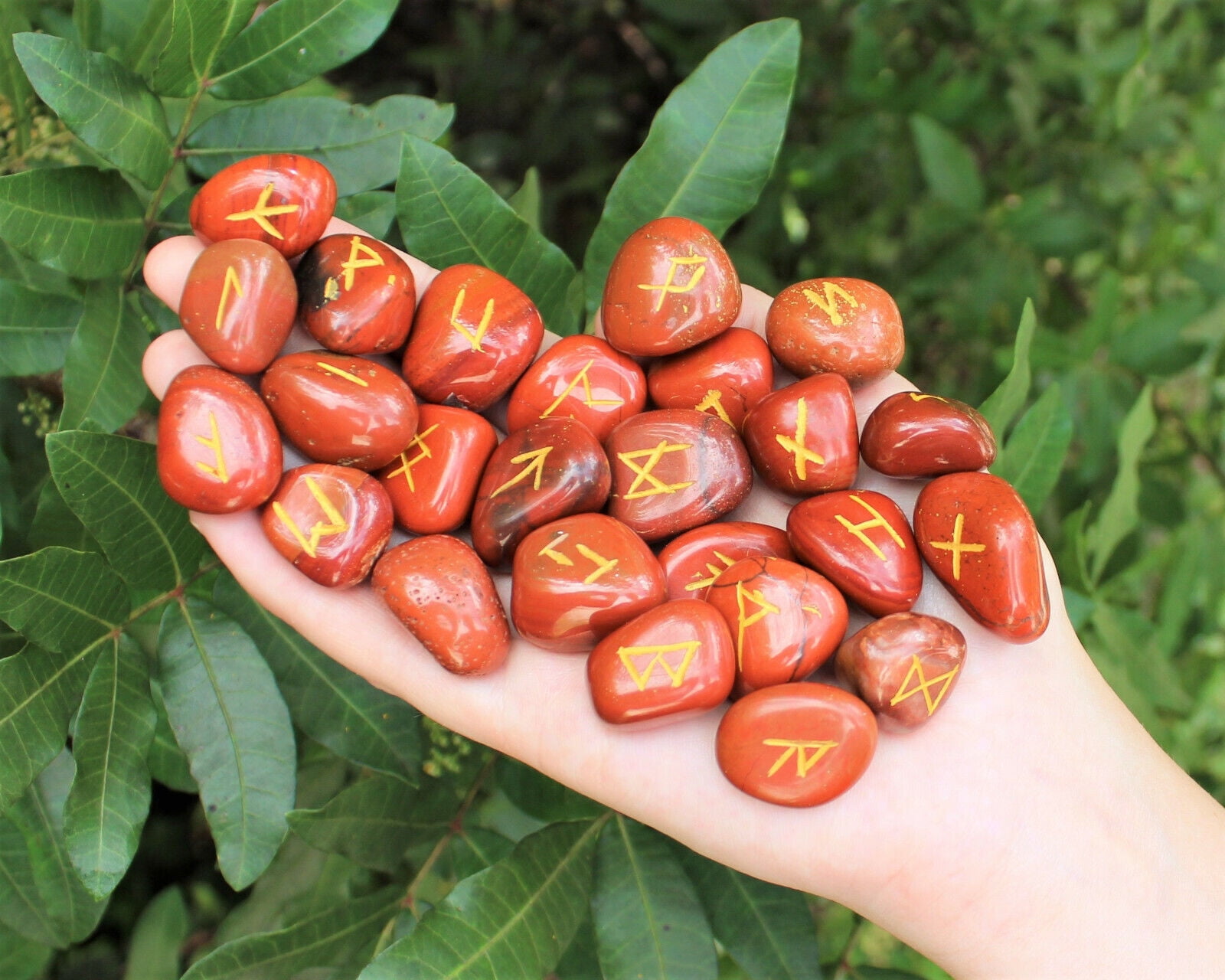 Red Jasper Rune Stone Set with Velvet Storage Pouch (25 Elder Futhark ...