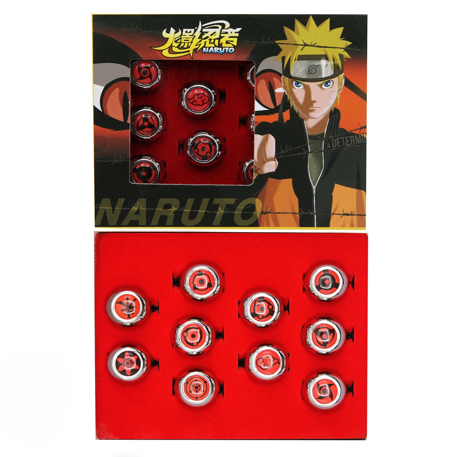 Red Kanji Symbols - Naruto 10 Pcs. Necklace & Ring Set - Walmart.com