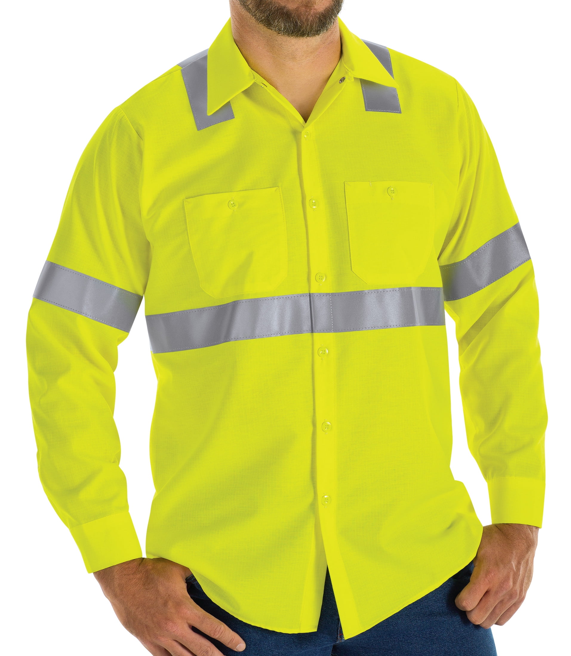 Red Kap Men's Hi-Visibility Long Sleeve Ripstop Work Shirt - Type R ...