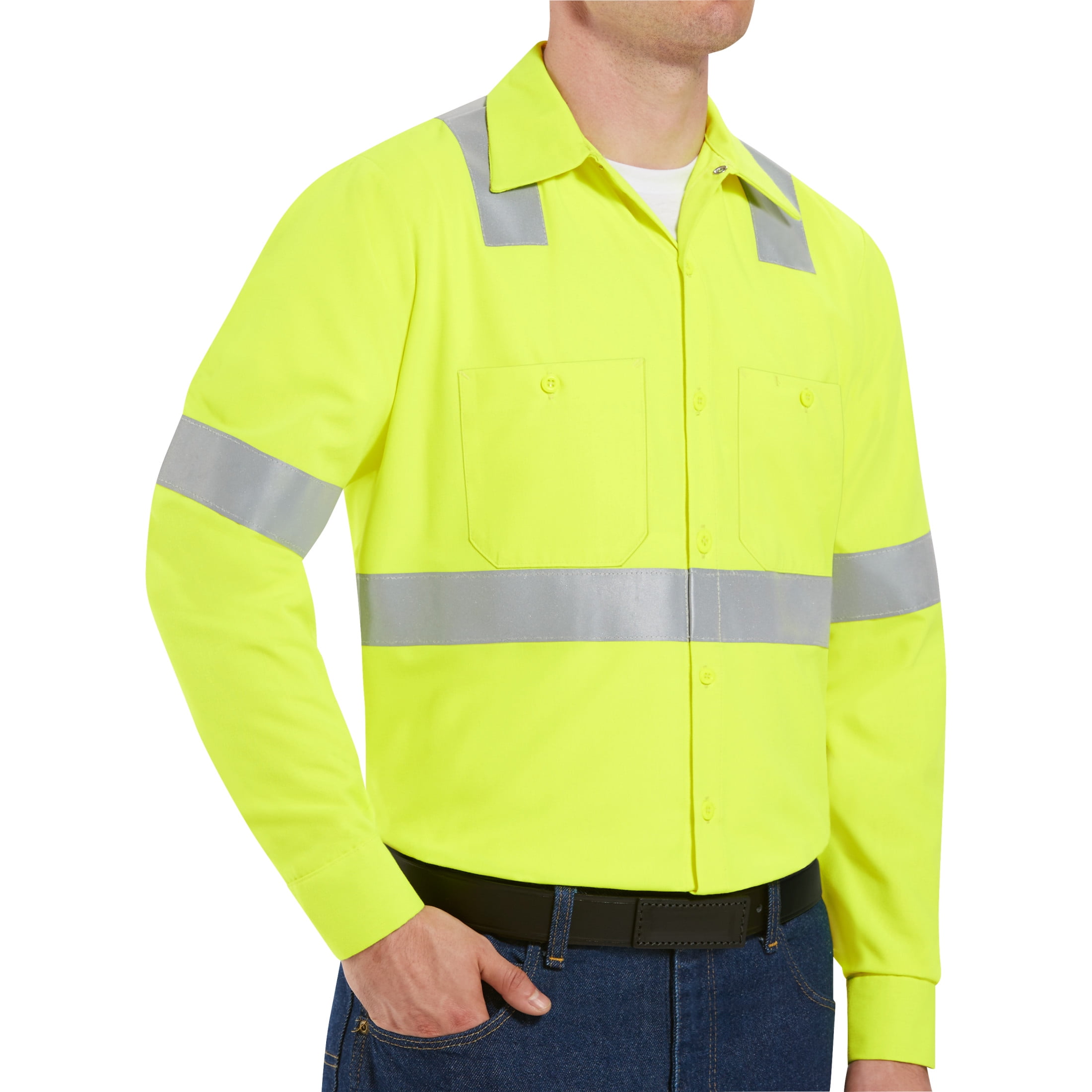 Red Kap Men's Hi-Visibility Long Sleeve Work Shirt - Type R, Class 2 ...