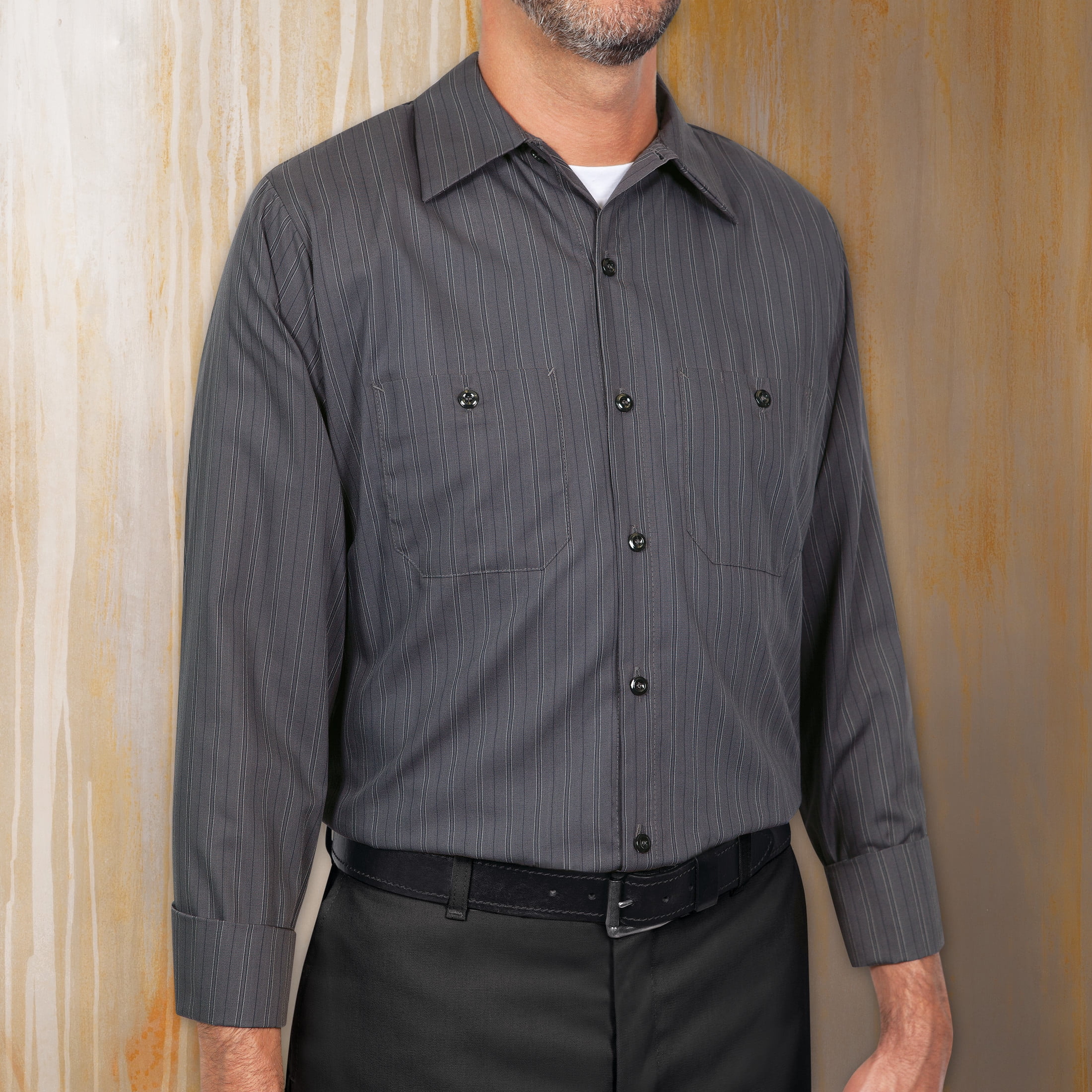 Red Kap Men's Long Sleeve Industrial Stripe Work Shirt - Walmart.com