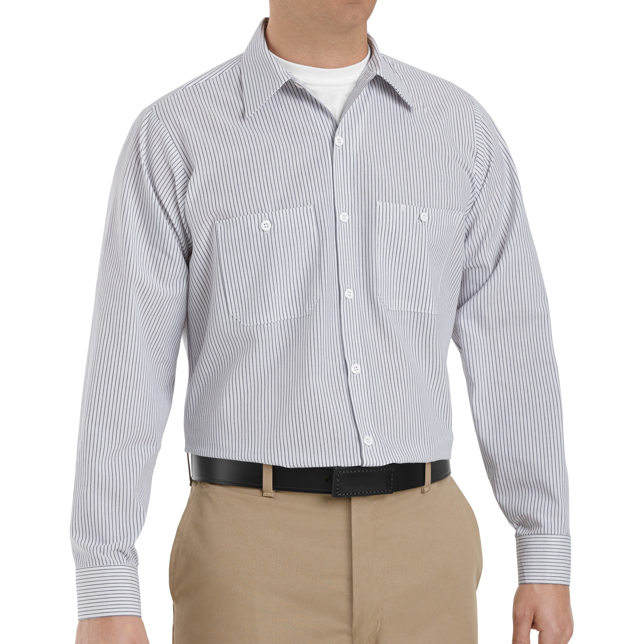 Red Kap Men's Long Sleeve Industrial Stripe Work Shirt - Walmart.com