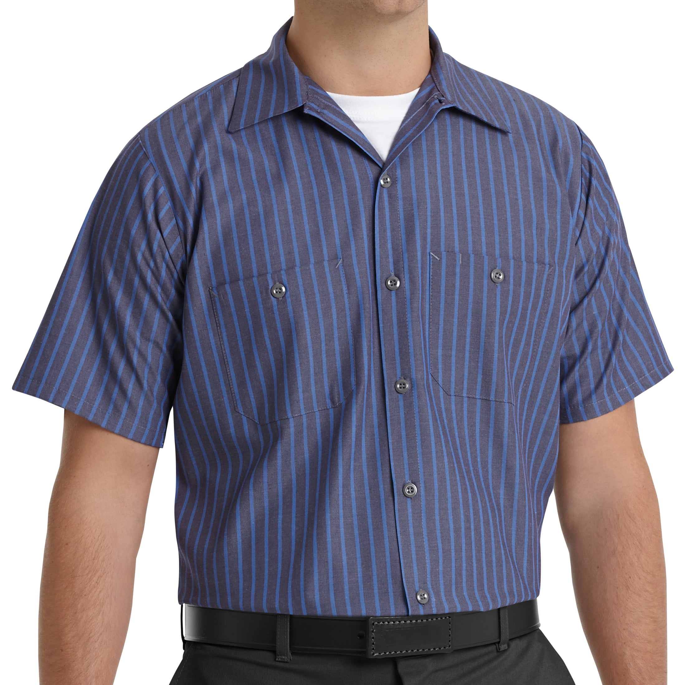 Red Kap Men's Short Sleeve Industrial Stripe Work Shirt - Walmart.com