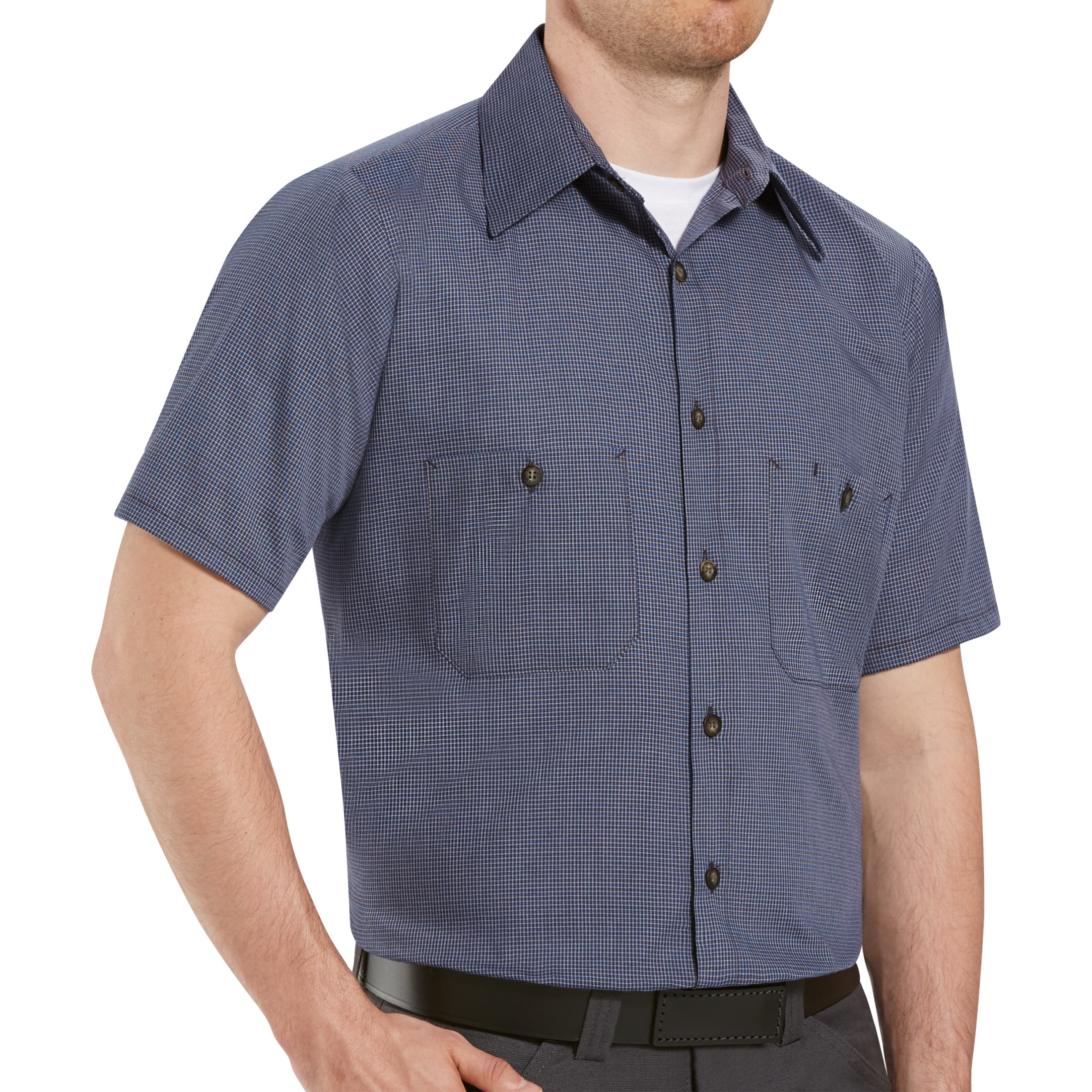 Red Kap Men's Short Sleeve Microcheck Uniform Shirt - Walmart.com