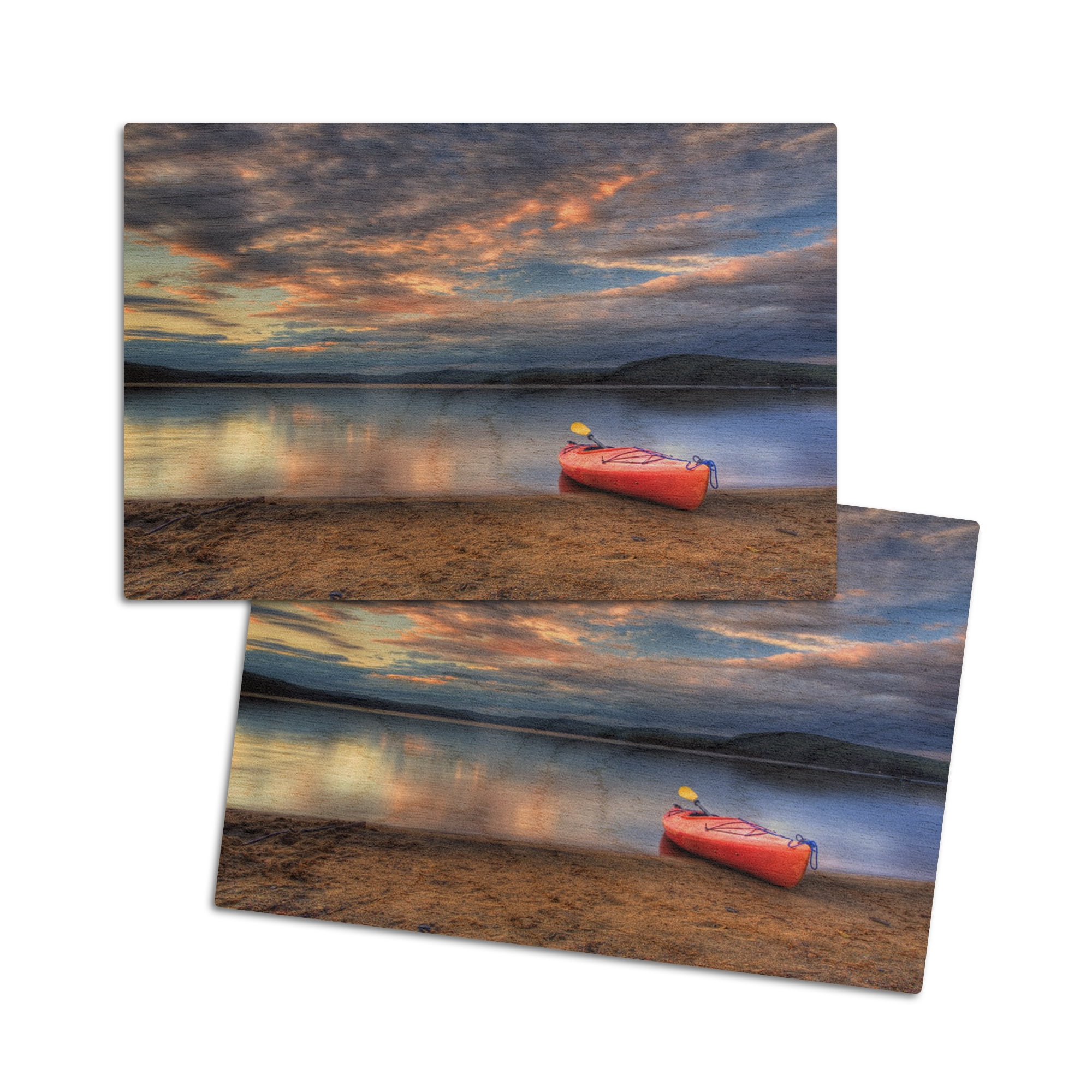 Red Kayak on Beach (4x6 Birch Wood Postcards, 2-Pack Stationary, Rustic ...